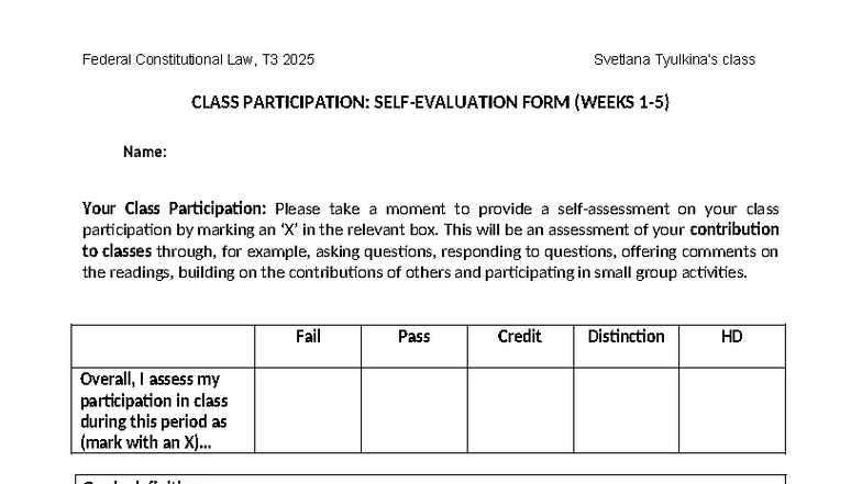 Federal Constitutional Law T3 2025: Class Participation Self-Assessment ...