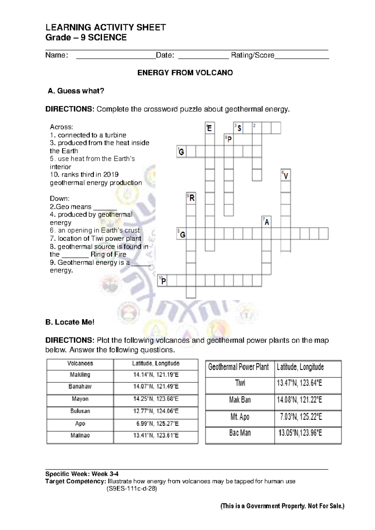 Science-9-Geo Themal - NOTES FOR G9 STUDENTS - Grade – 9 SCIENCE - Studocu