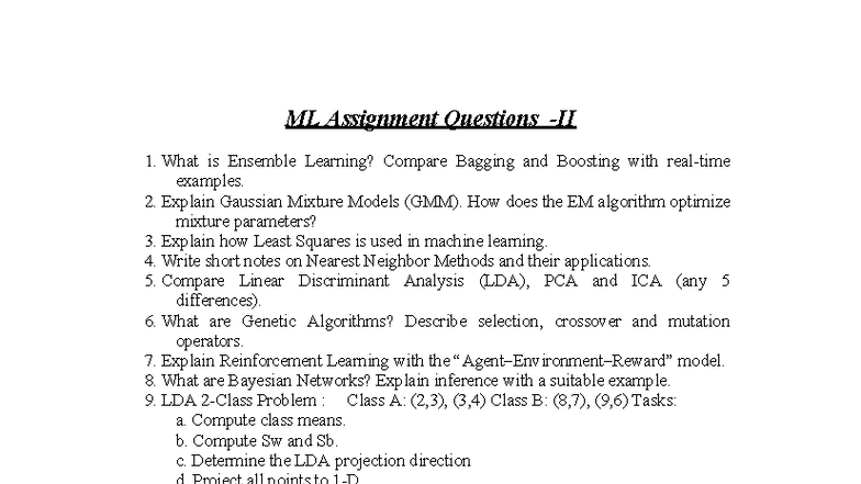 ML Assignment -2: Key Concepts in Machine Learning - Studocu