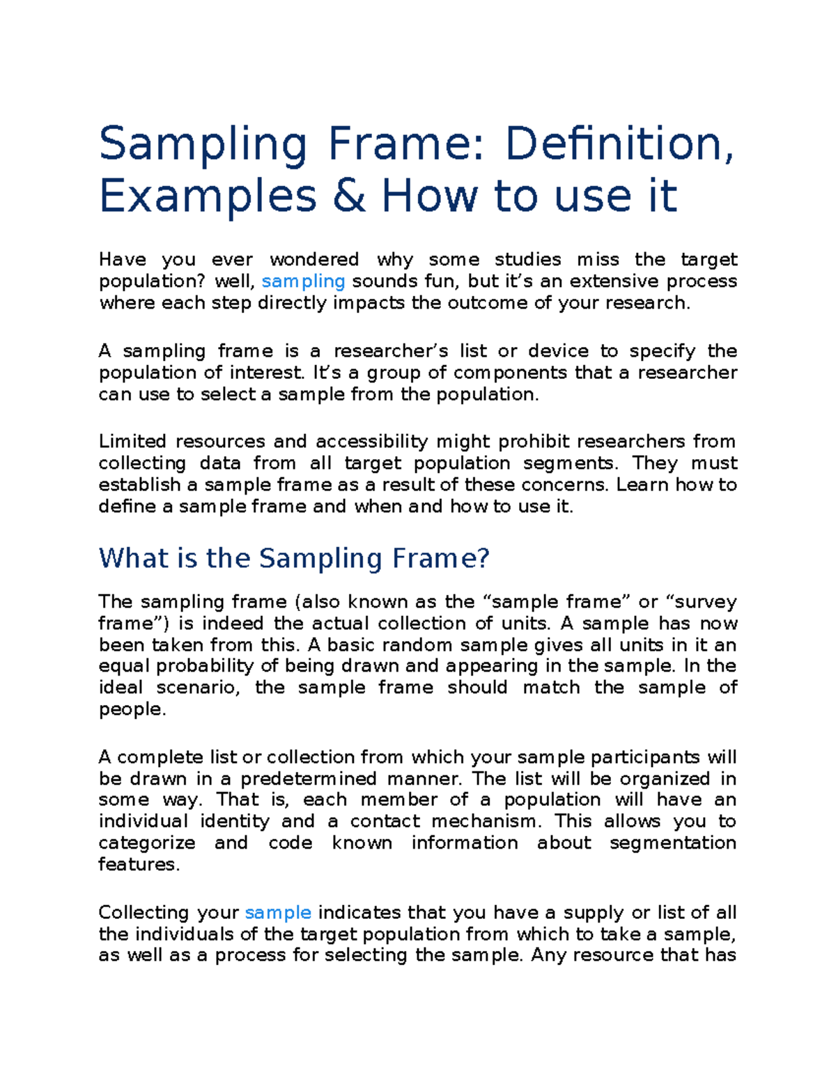 Unit 4 - Sampling Frame: Definition, Examples, and Error Reduction ...