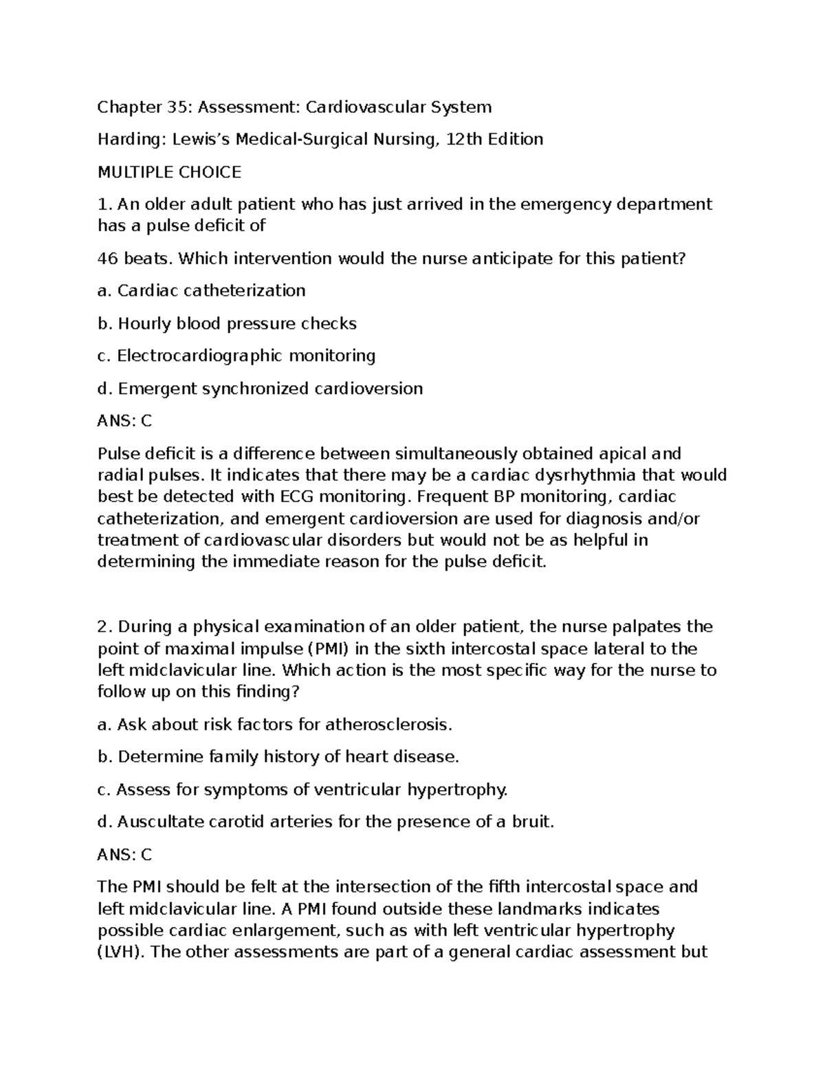 Adult 1 Chapter 35 - Cardiovascular Assessment & Nursing Interventions ...