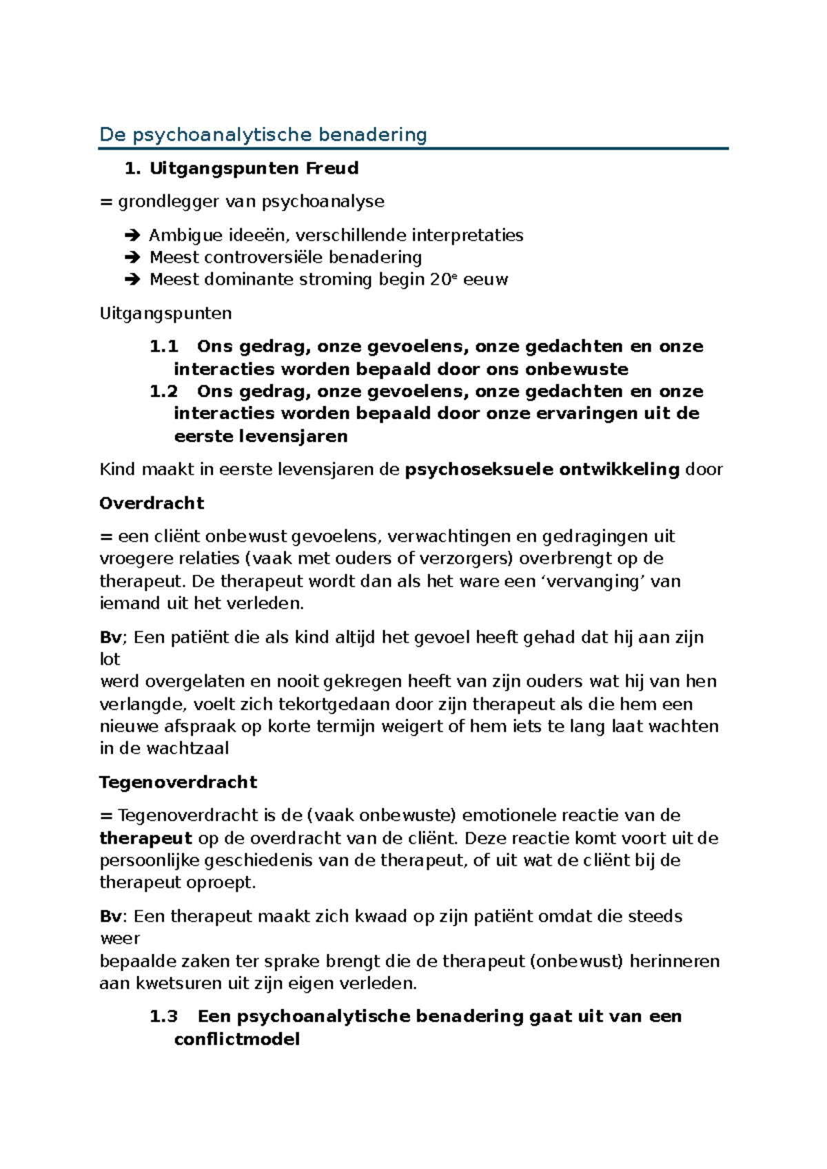 Psychoanalytische Benadering: Grondslagen en Kritische Reflecties - Studocu