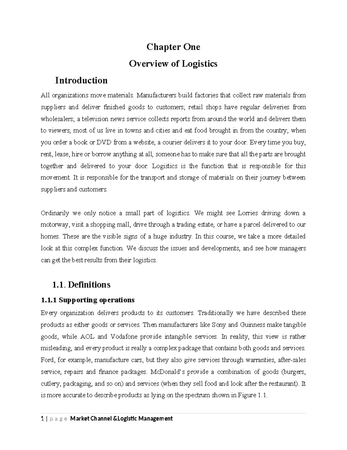 Logistics Channel Overview - Chapter 1 - MARKETING 101 - Studocu