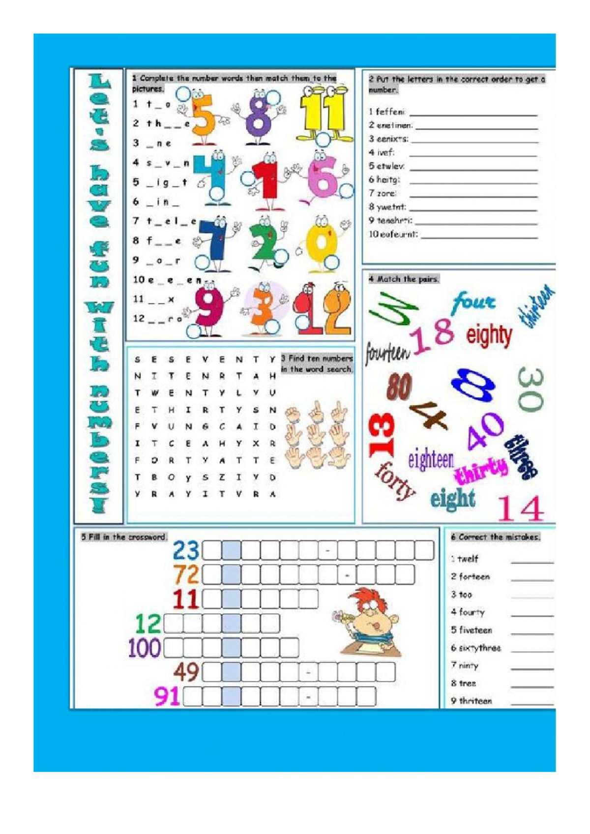 Numbers 1 to 100 - Vocabulary Practice and Matching Activities - Studocu