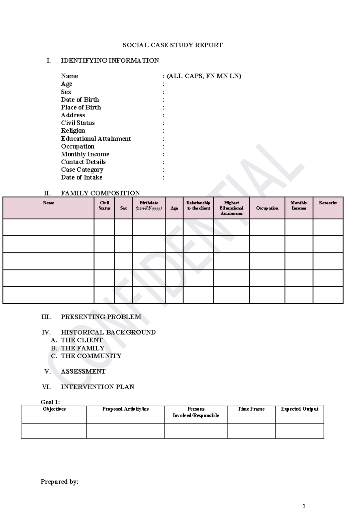 CASE- Study- Template - Wala - SOCIAL CASE STUDY REPORT I. IDENTIFYING ...