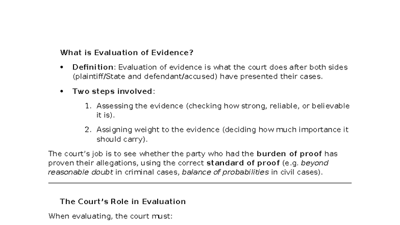 Evaluation of Evidence: Understanding Court Procedures and Standards ...