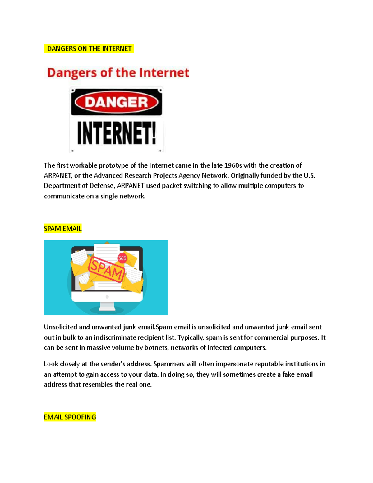 Dangers ON THE Internet - DANGERS ON THE INTERNET The first workable ...