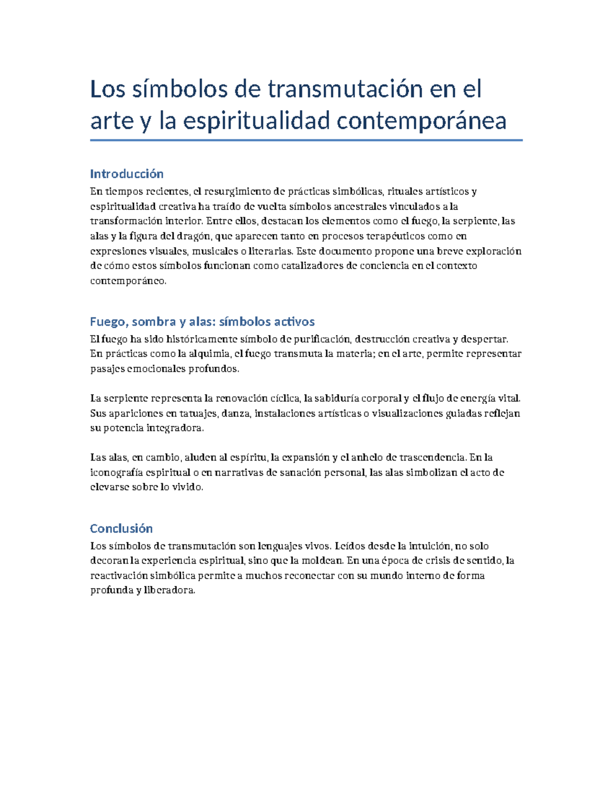 Simbolos de Transmutación Espiritual en el Arte Contemporáneo - Studocu