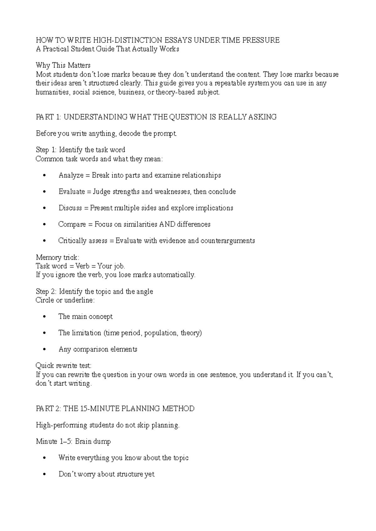 Effective Essay Writing Under Time Pressure: A Student's Guide - Studocu