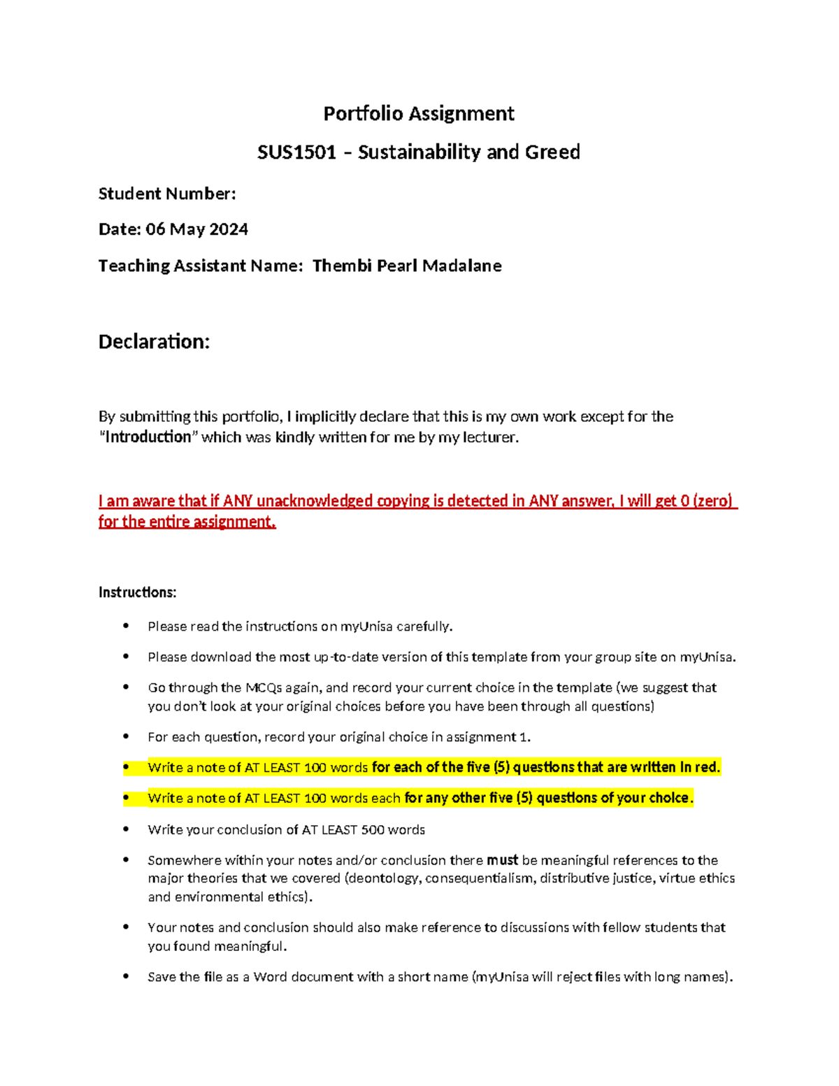 SUS1501 - Portfolio Assignment: Exploring Greed and Sustainability ...