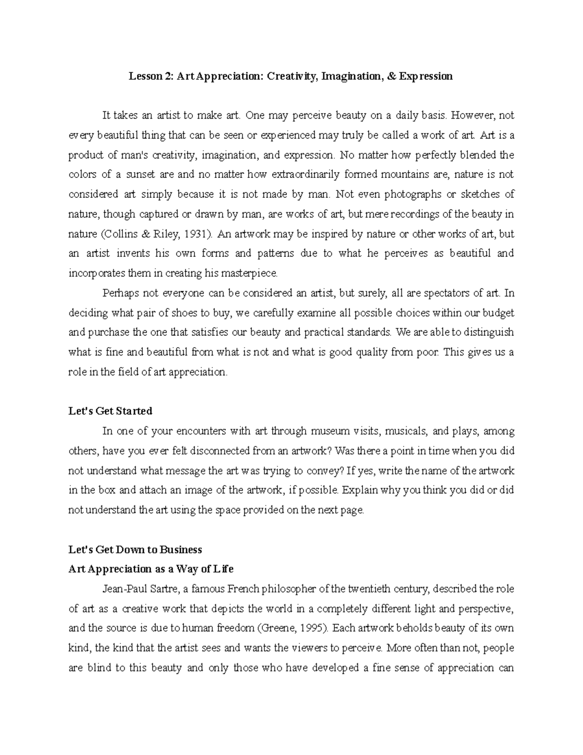 Art-Appreciation -Creativity-Imagination-Expression - Lesson 2: Art Appreciation: Creativity ...