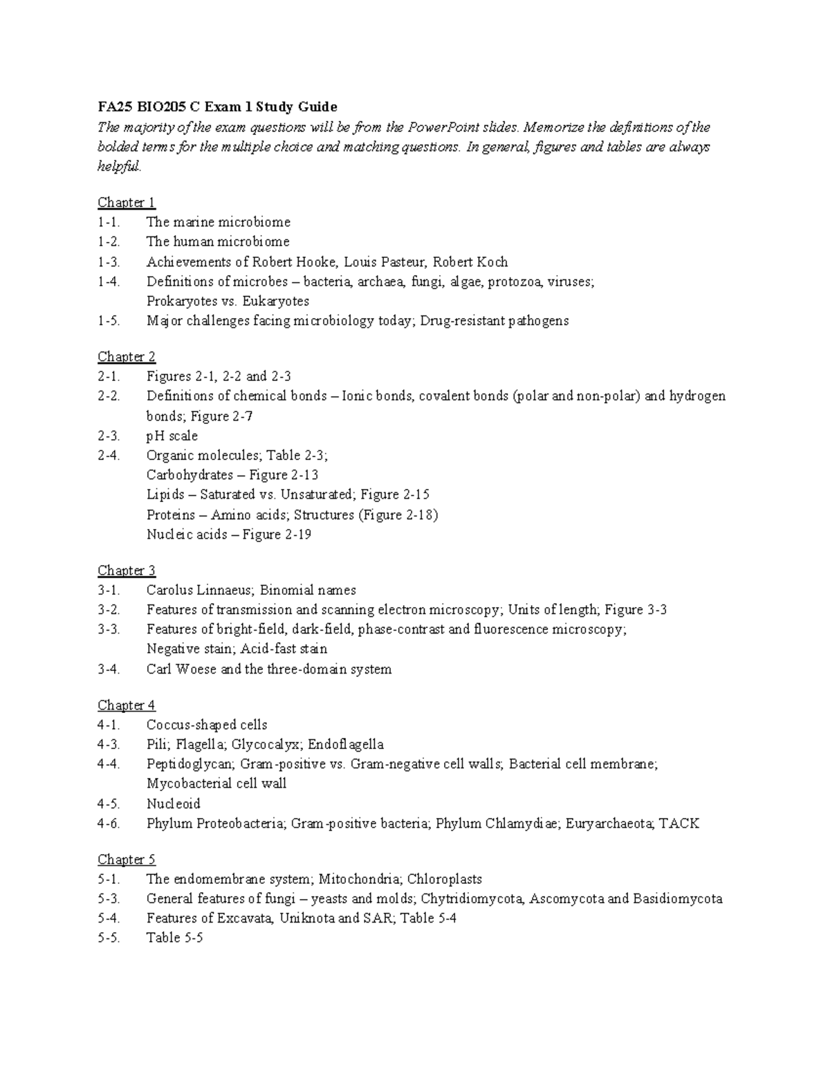 FA25 BIO205 C Exam 1 Study Guide: Key Concepts & Definitions - Studocu