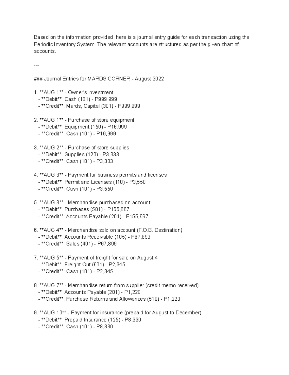 Journal Entry Guide for Periodic Inventory System - AUG 2022 - Studocu