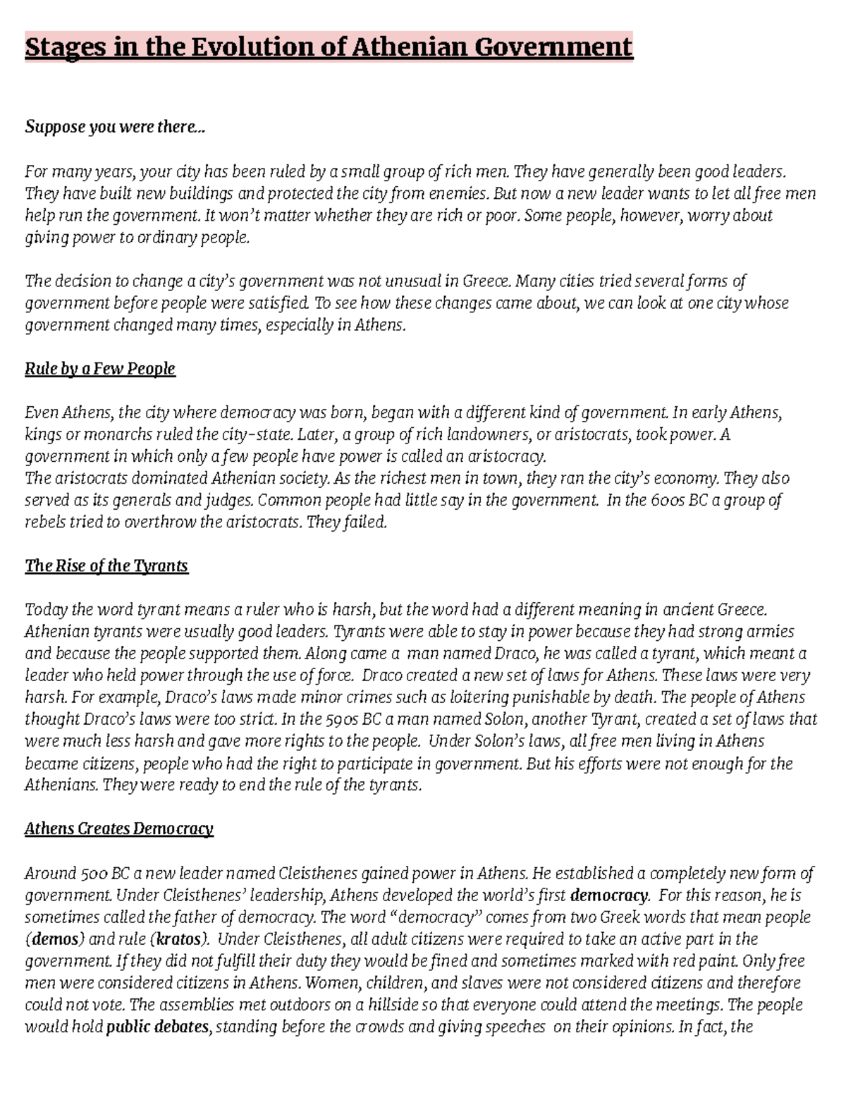 AHTH 101: Evolution Stages of Athenian Government from Monarchs to ...