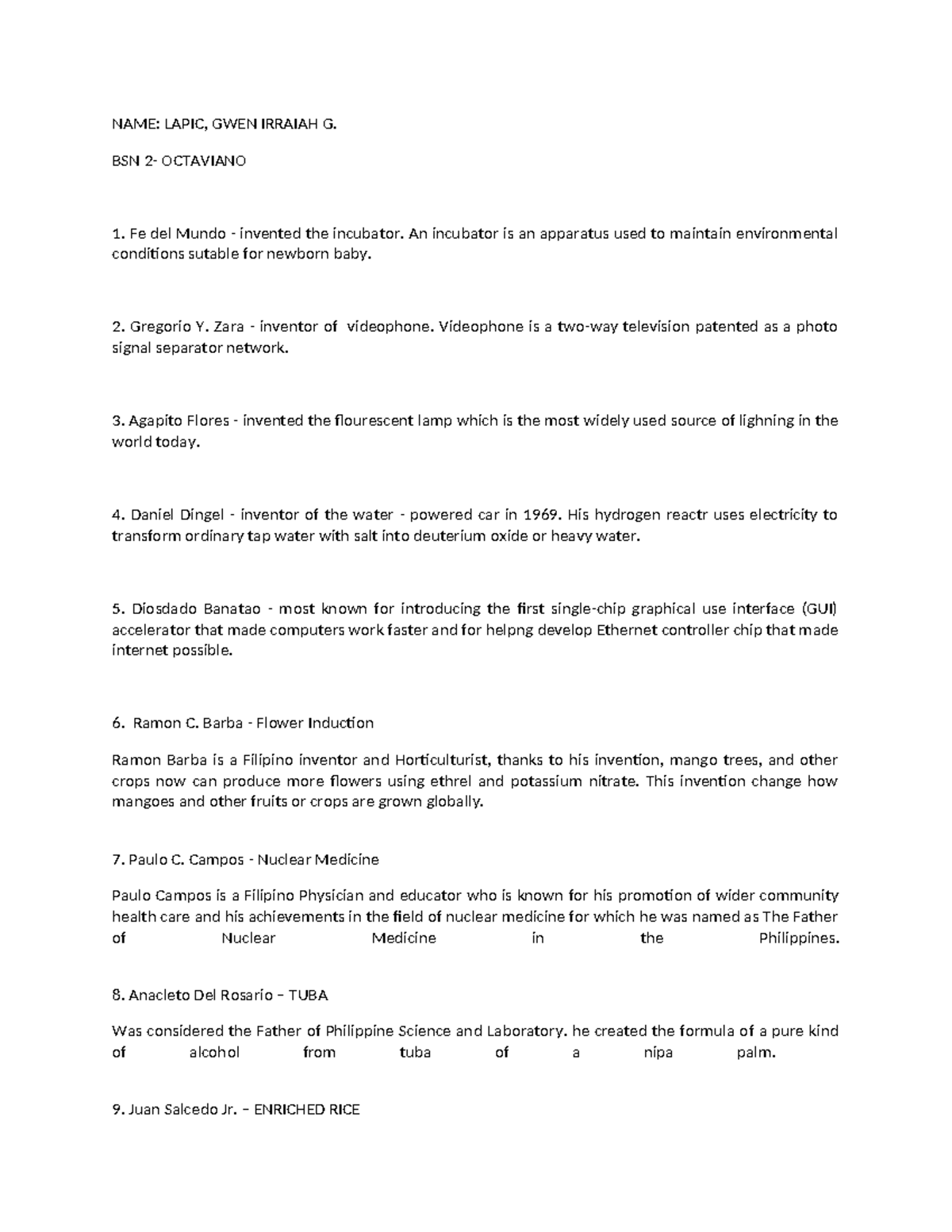 BSN 101: Great Inventions by Filipino Innovators - Studocu