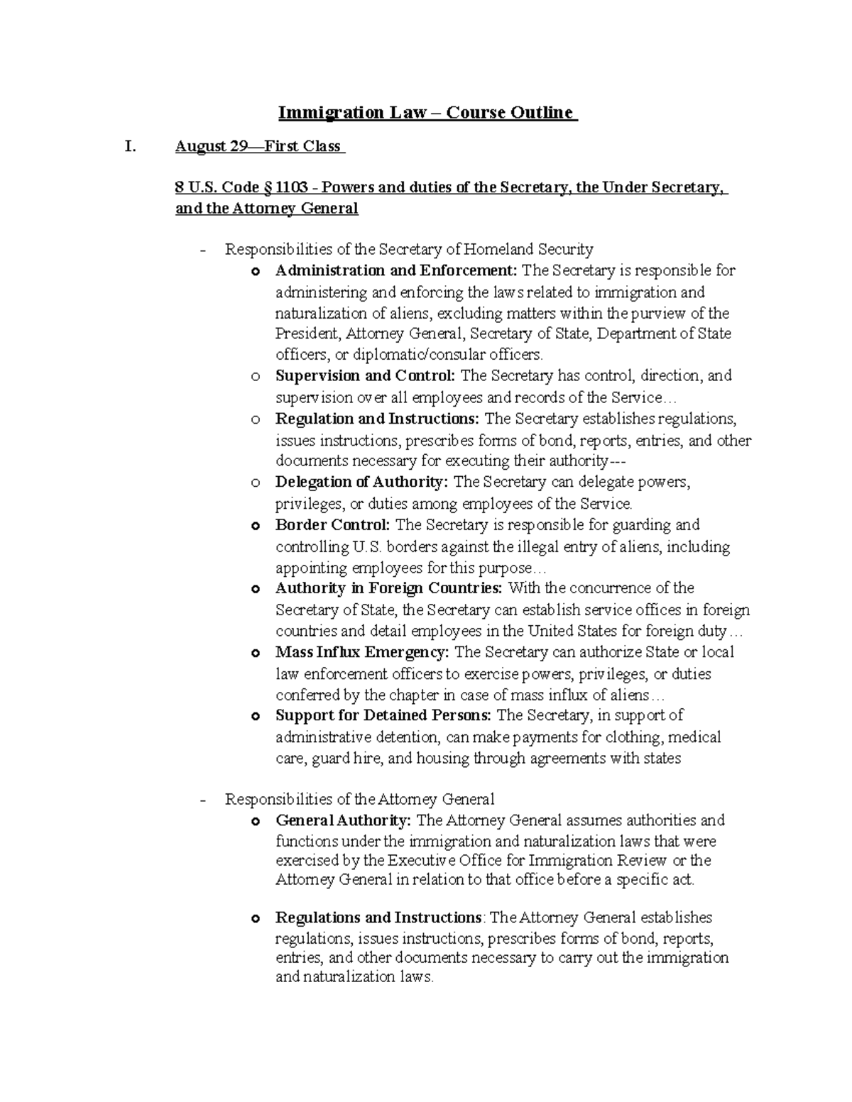 Immigration Law (Course Code): Comprehensive Course Outline and Key ...