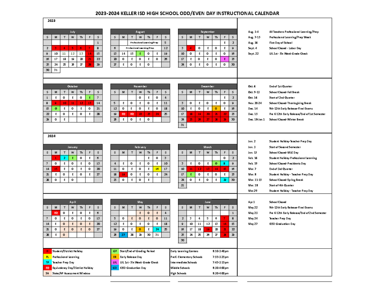 KISD HS Odd/Even Day Instructional Calendar 2023-2024 - Studocu