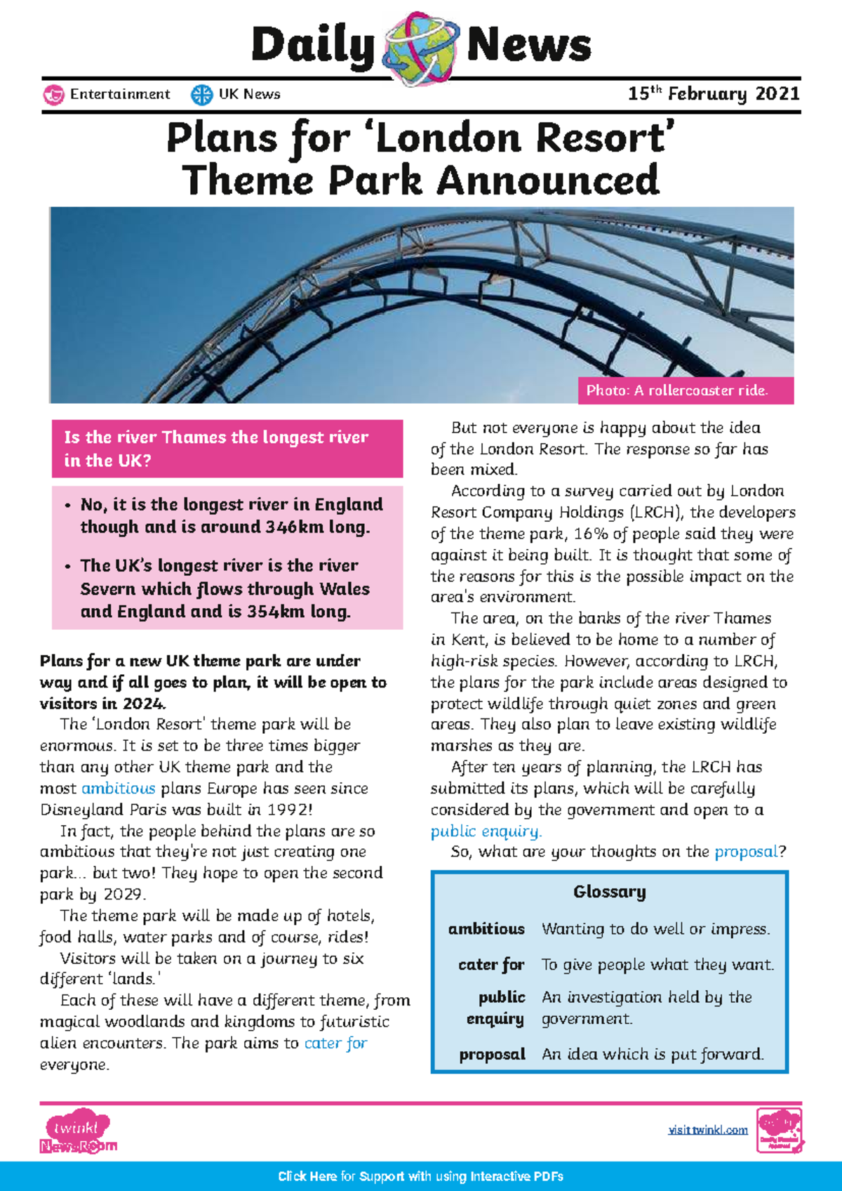 Daily Article - London Resort Theme Park Plans - UKS2 (9-11) - Studocu