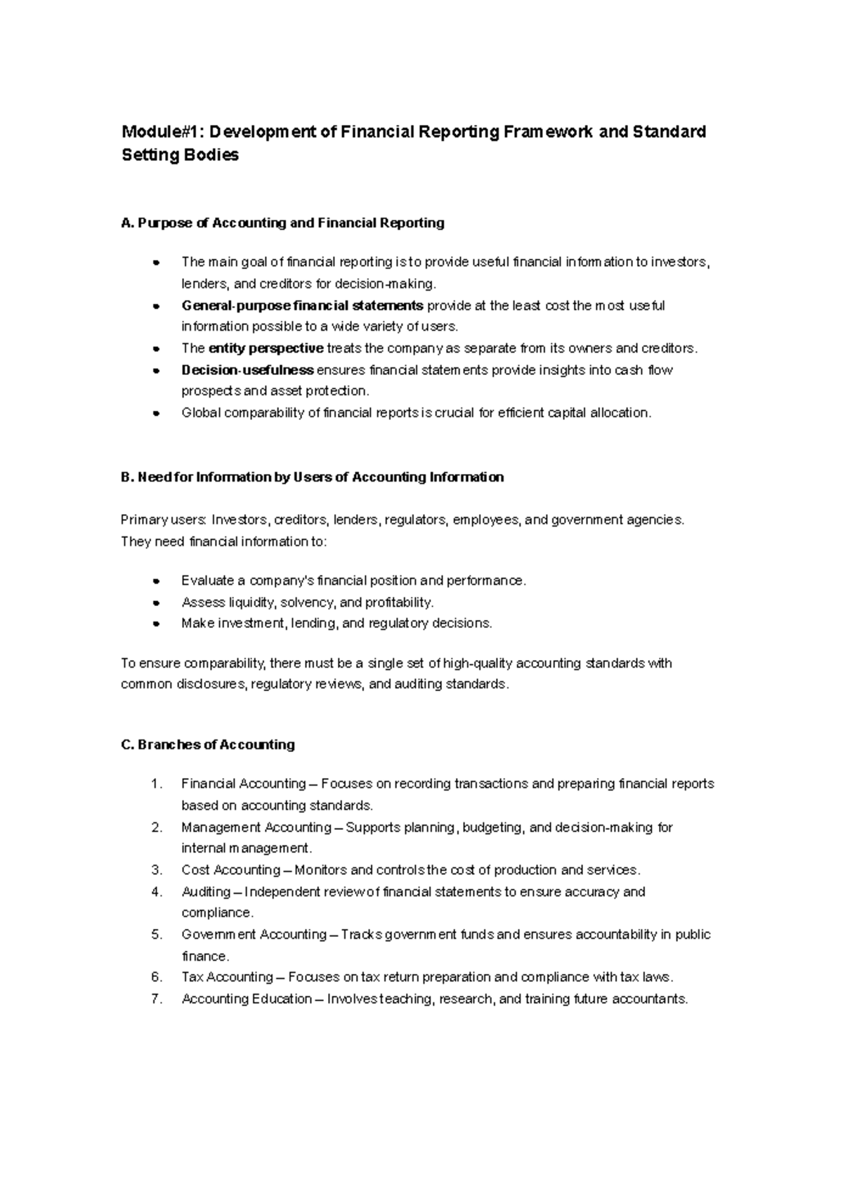 CFAS - Reviewer: Financial Reporting Framework & Standards Overview - Studocu