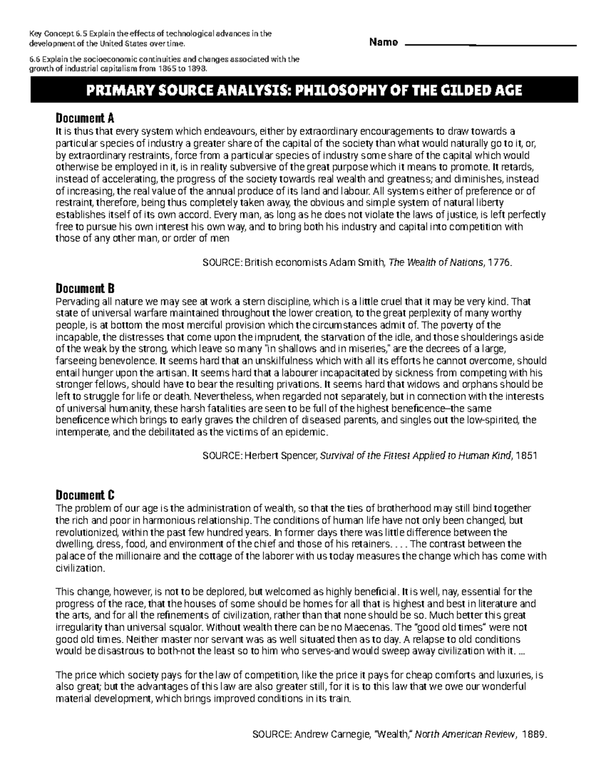 Analysis of Primary Sources: Philosophies During the Gilded Age - Studocu