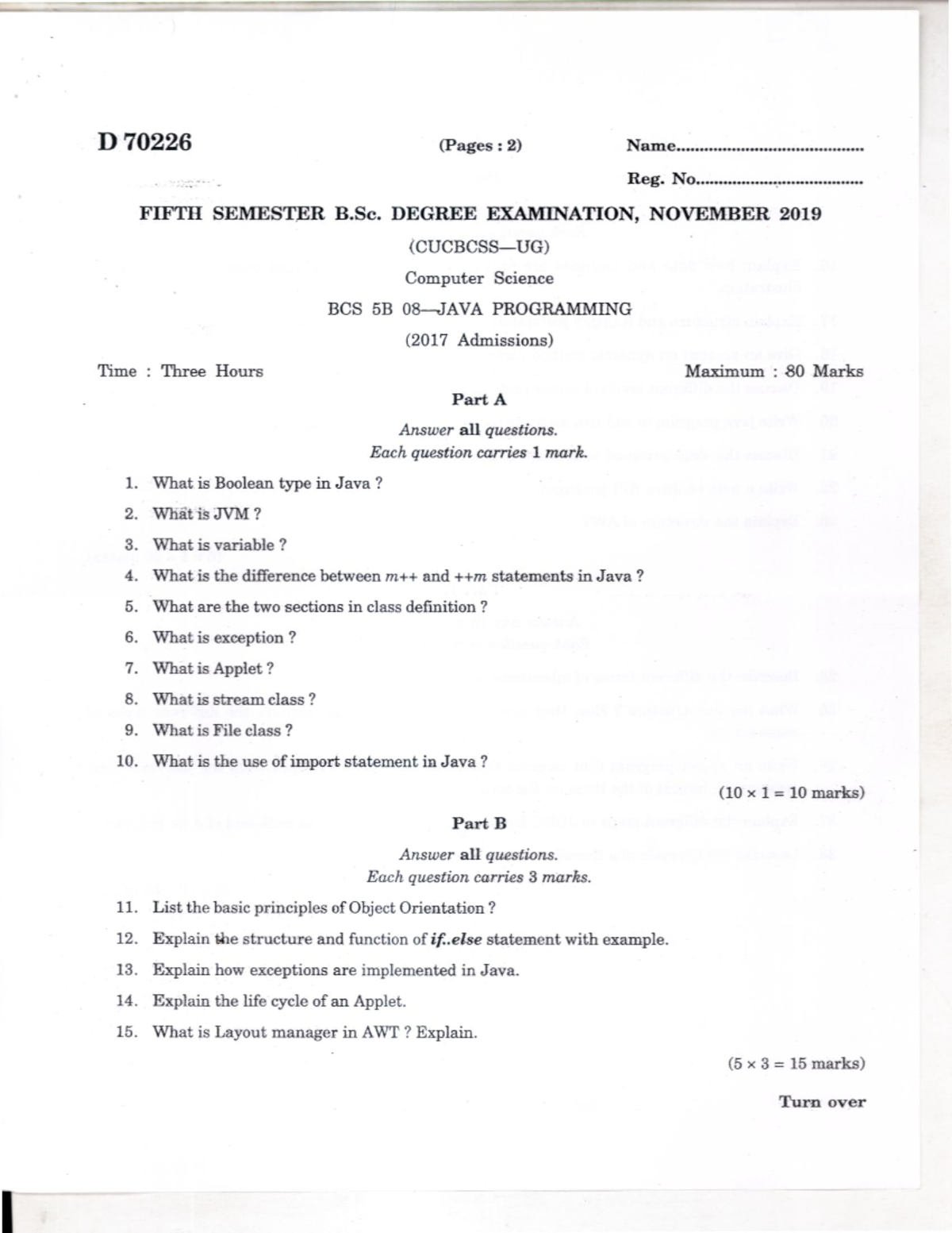 BCS 5B Programming Final Exam Questions - Nov 2019 - Studocu