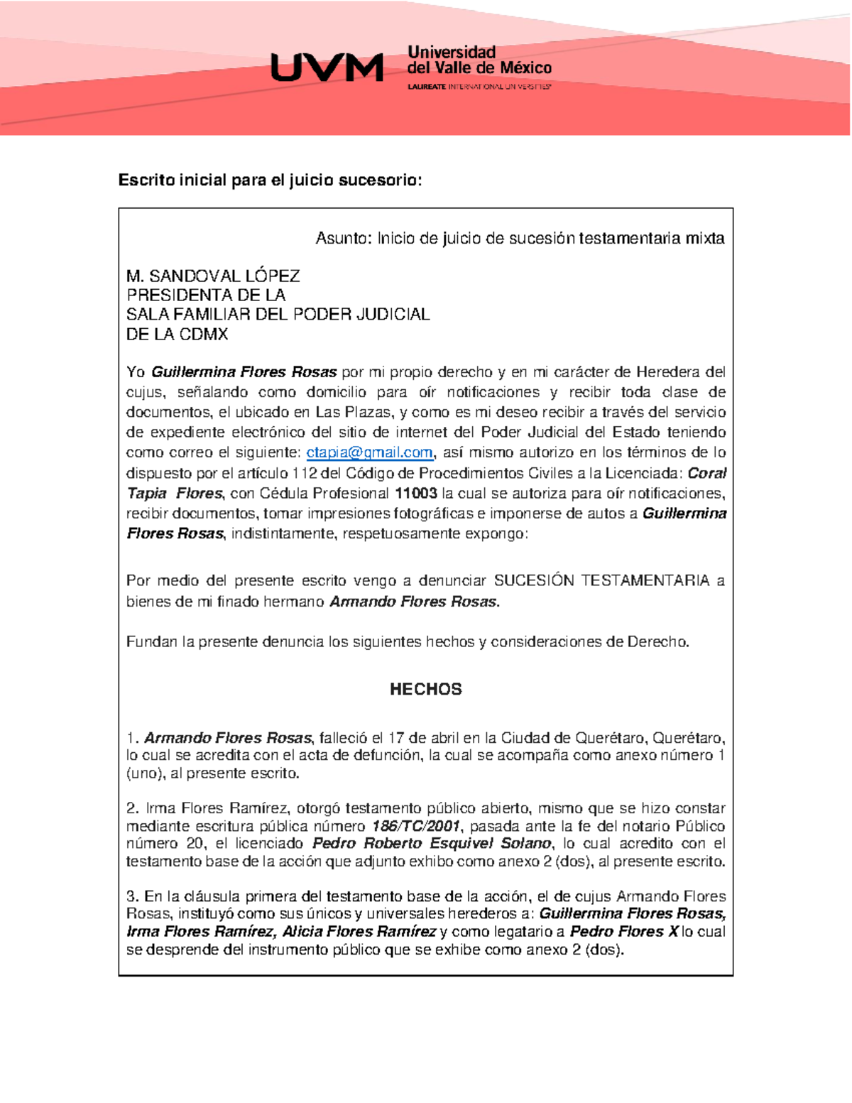 Derecho Sucesorio: Juicio de Sucesión Testamentaria Mixta - Actividad 7 ...