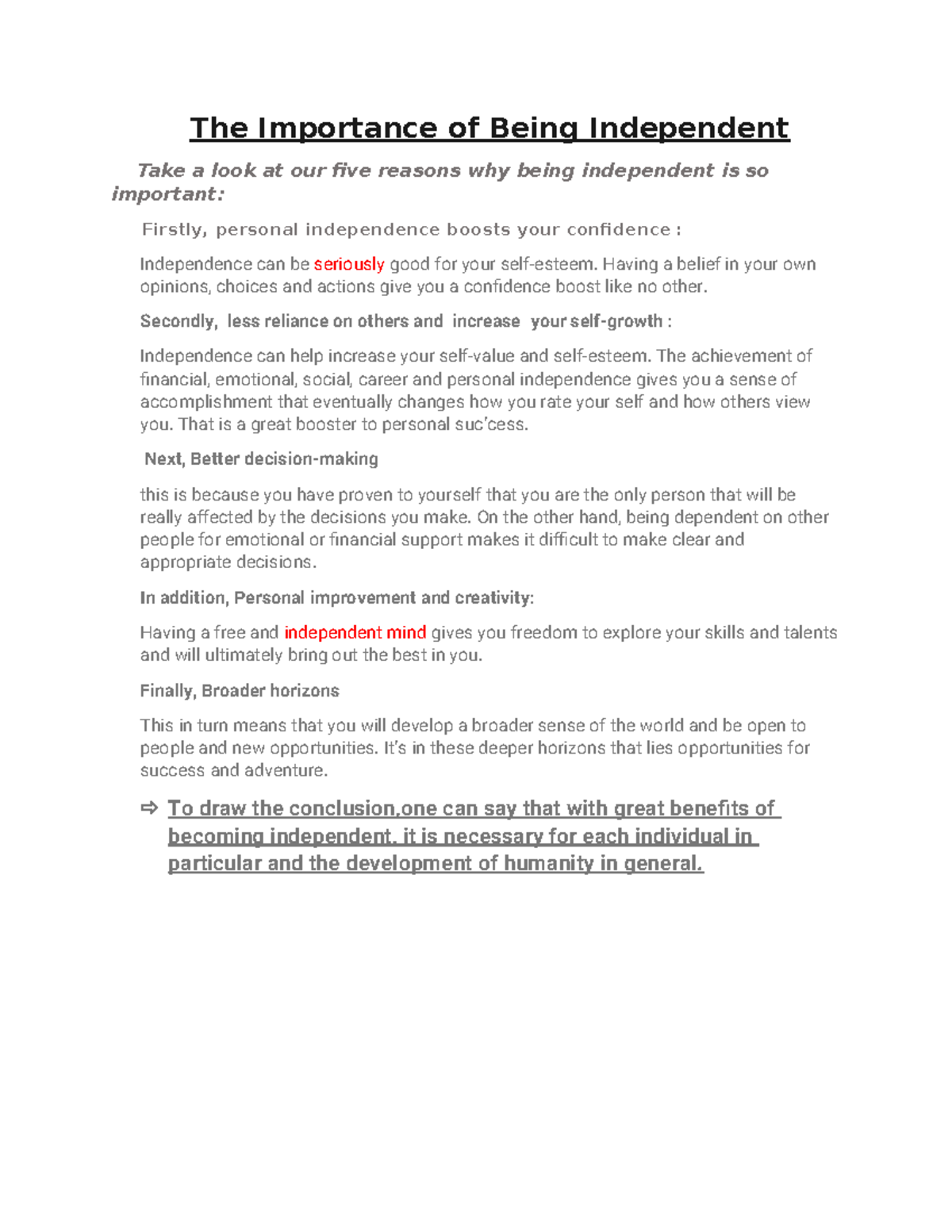 The Importance of Being Independent (10+) - The Importance of Being ...