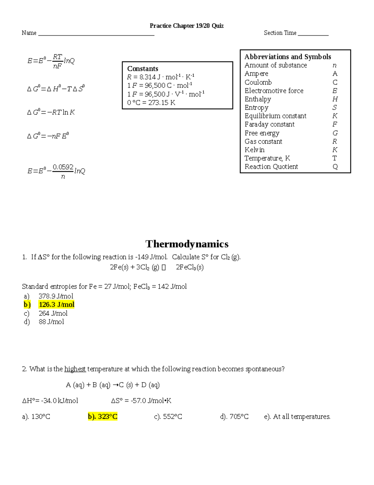 Chapter 19 20 Practice Questions 1 - Practice Chapter 19/20 Quiz Name ...