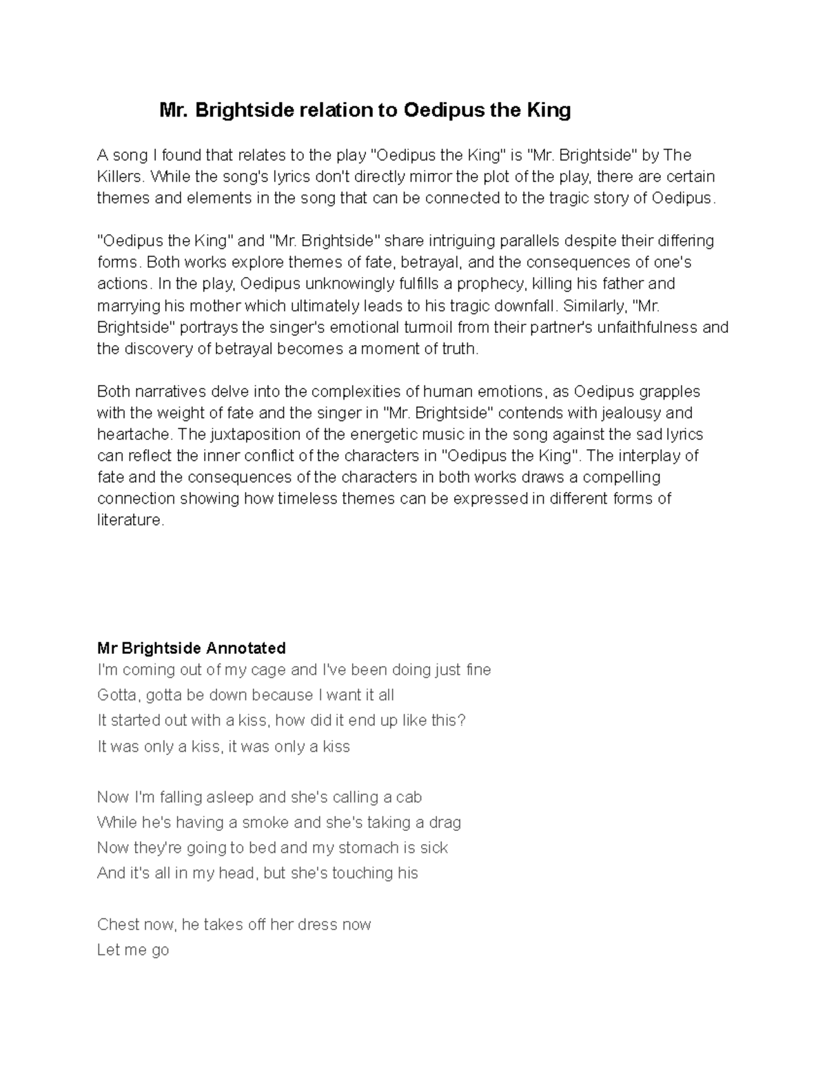 OED 101: Mr. Brightside and Oedipus the King - A Thematic Analysis ...