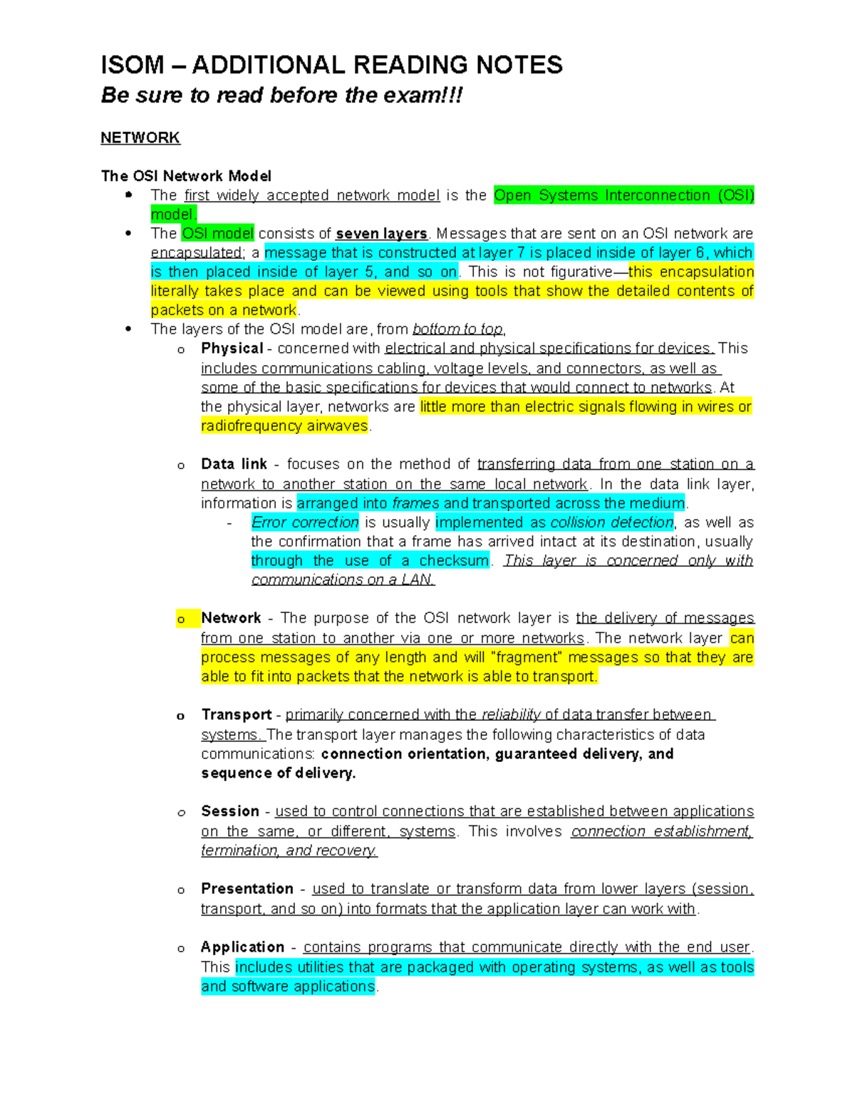 ISOM Additional Reading Notes - ISOM – ADDITIONAL READING NOTES Be sure ...