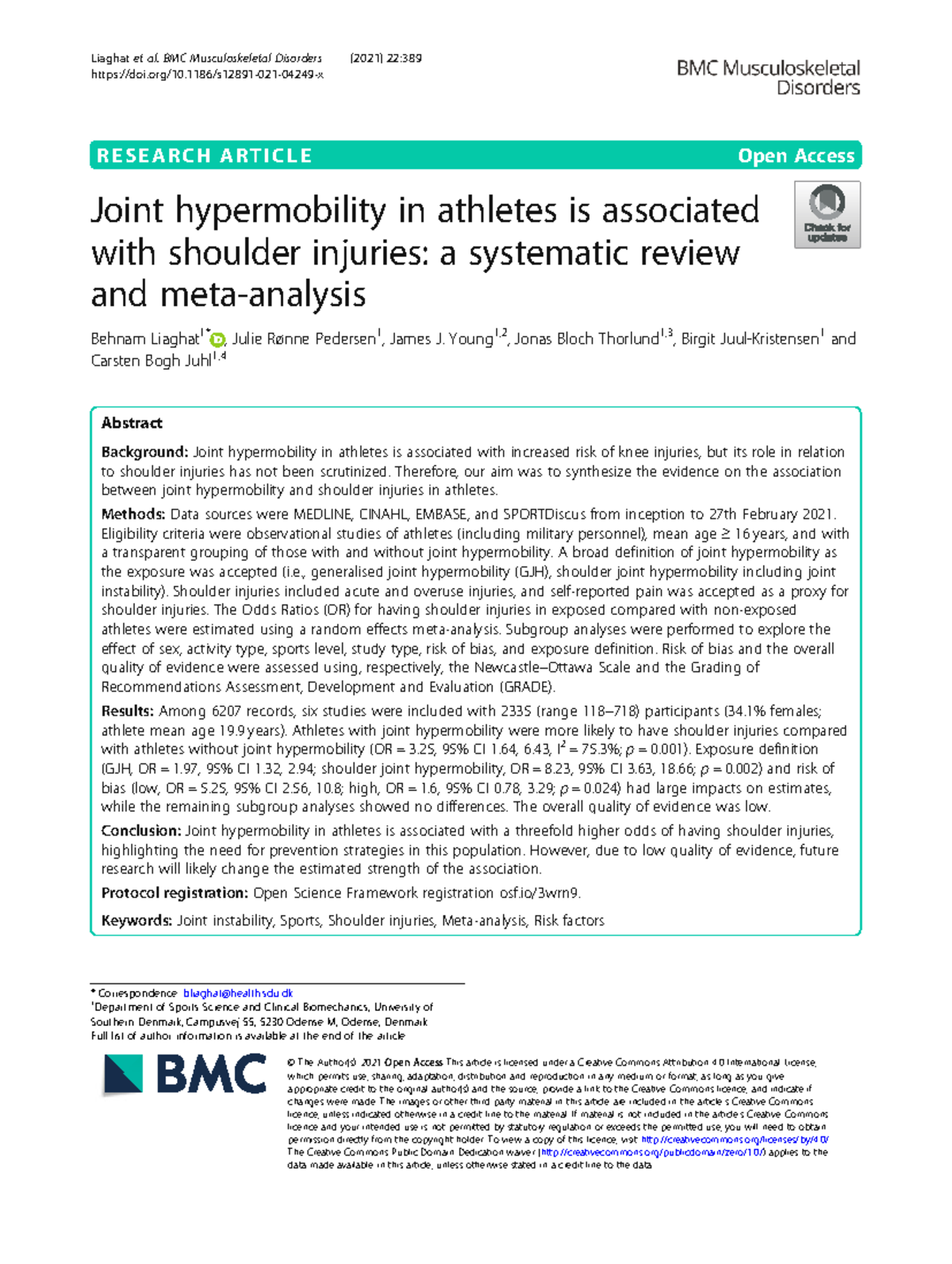 Joint Hypermobility and Shoulder Injuries in Athletes: A Systematic ...