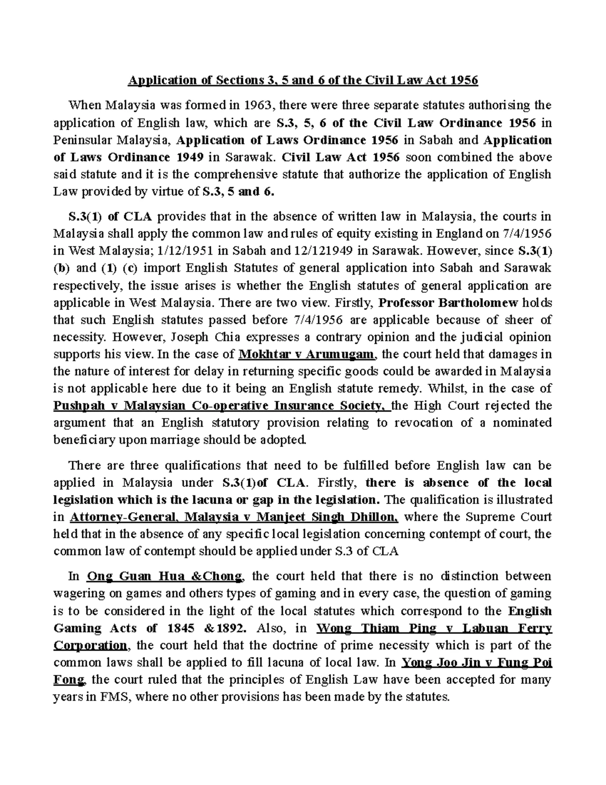 Civil Law Act 1956 (CLA) - LAWS OF MALAYSIA REPRINT PUBLISHED BY THE ...