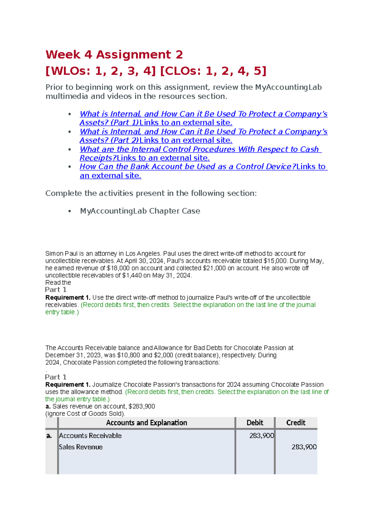 ACC205 Week 4 Assignment 2: Internal Control Procedures and Journal ...