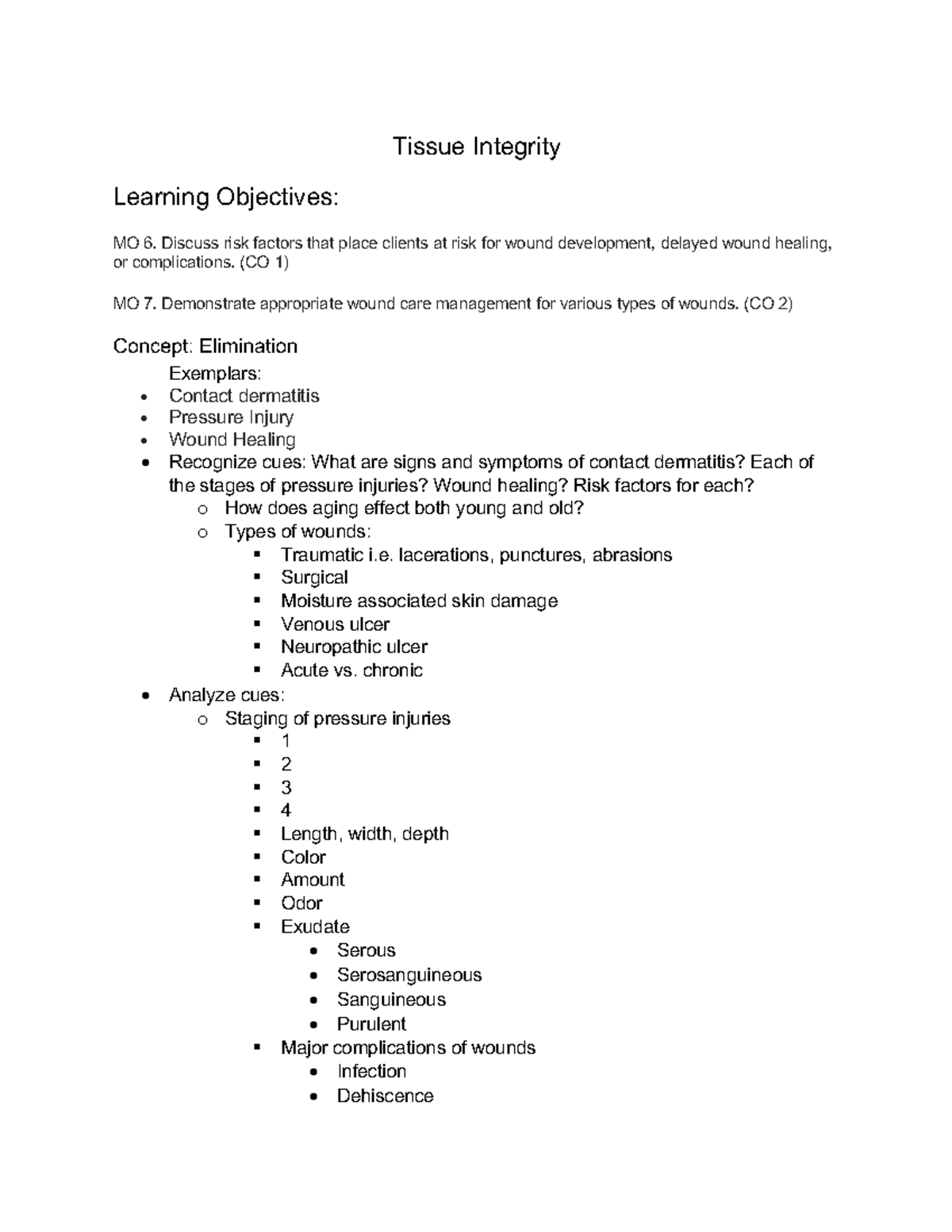 Tissue Integrity & Wound Care Management - Nursing MO 6 & 7 Notes - Studocu