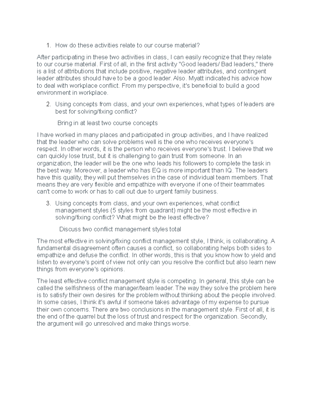 Reflection #5 - Assignemtn #5 - How do these activities relate to our ...