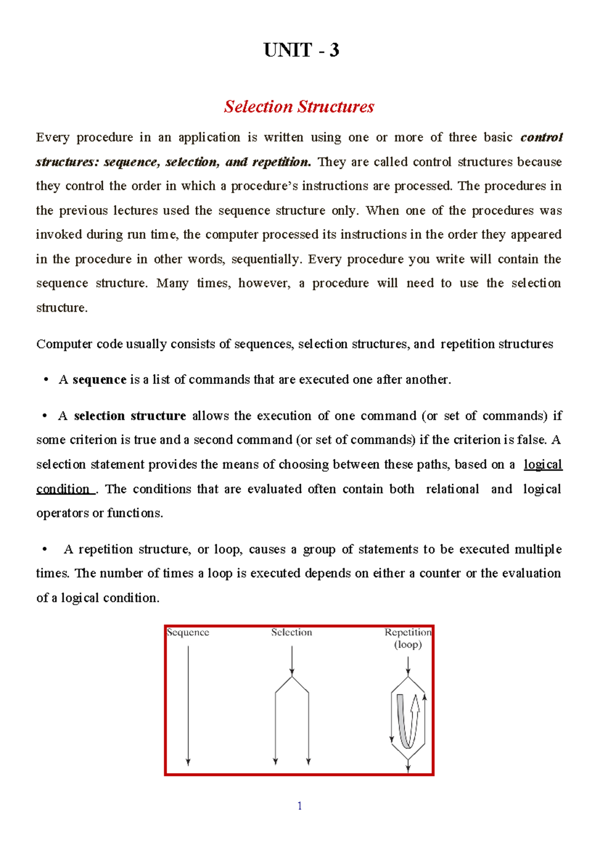 UNIT-3 - Selection Structures and Nested Loops Explained - Studocu