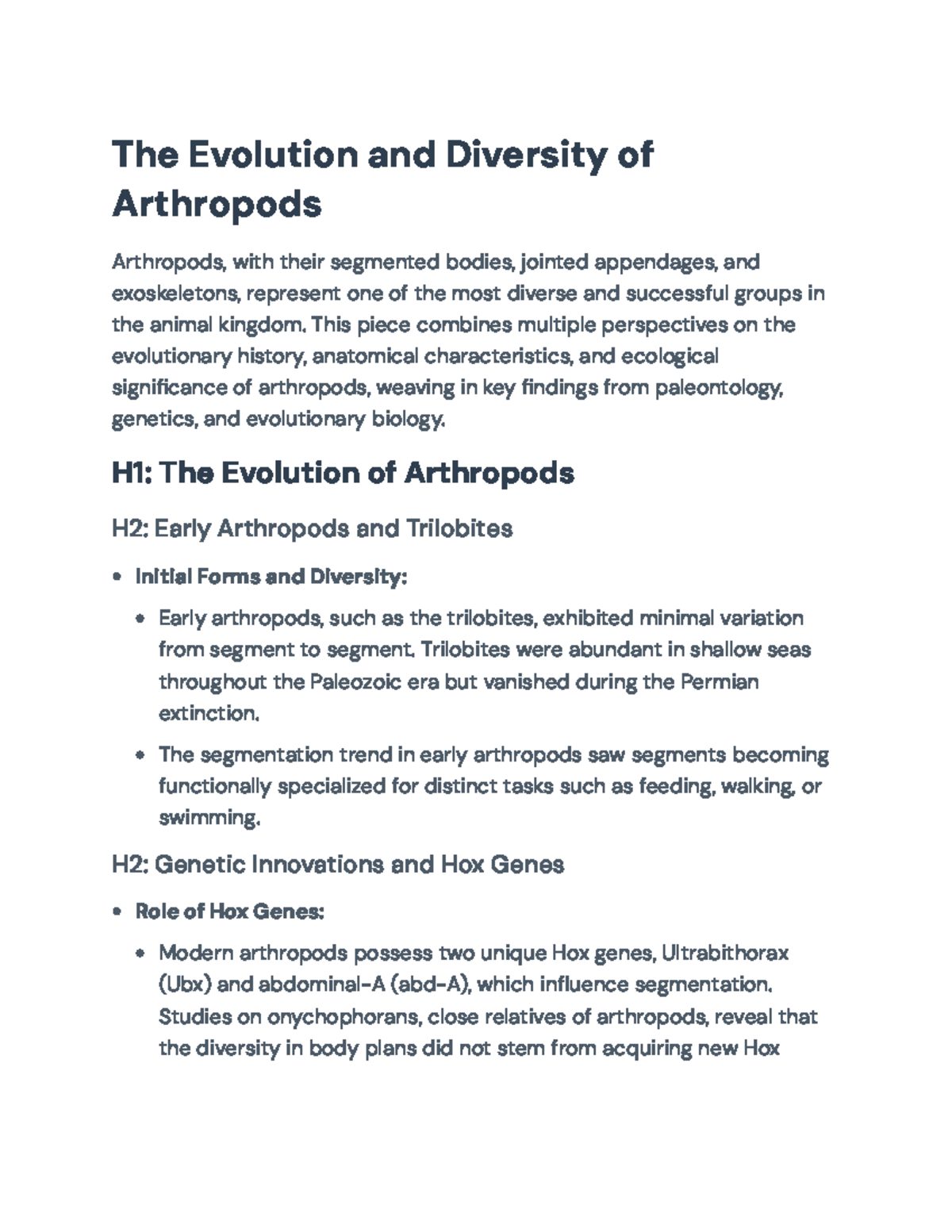 Arthropod Evolution and Diversity: Insights into Anatomy and Ecology ...