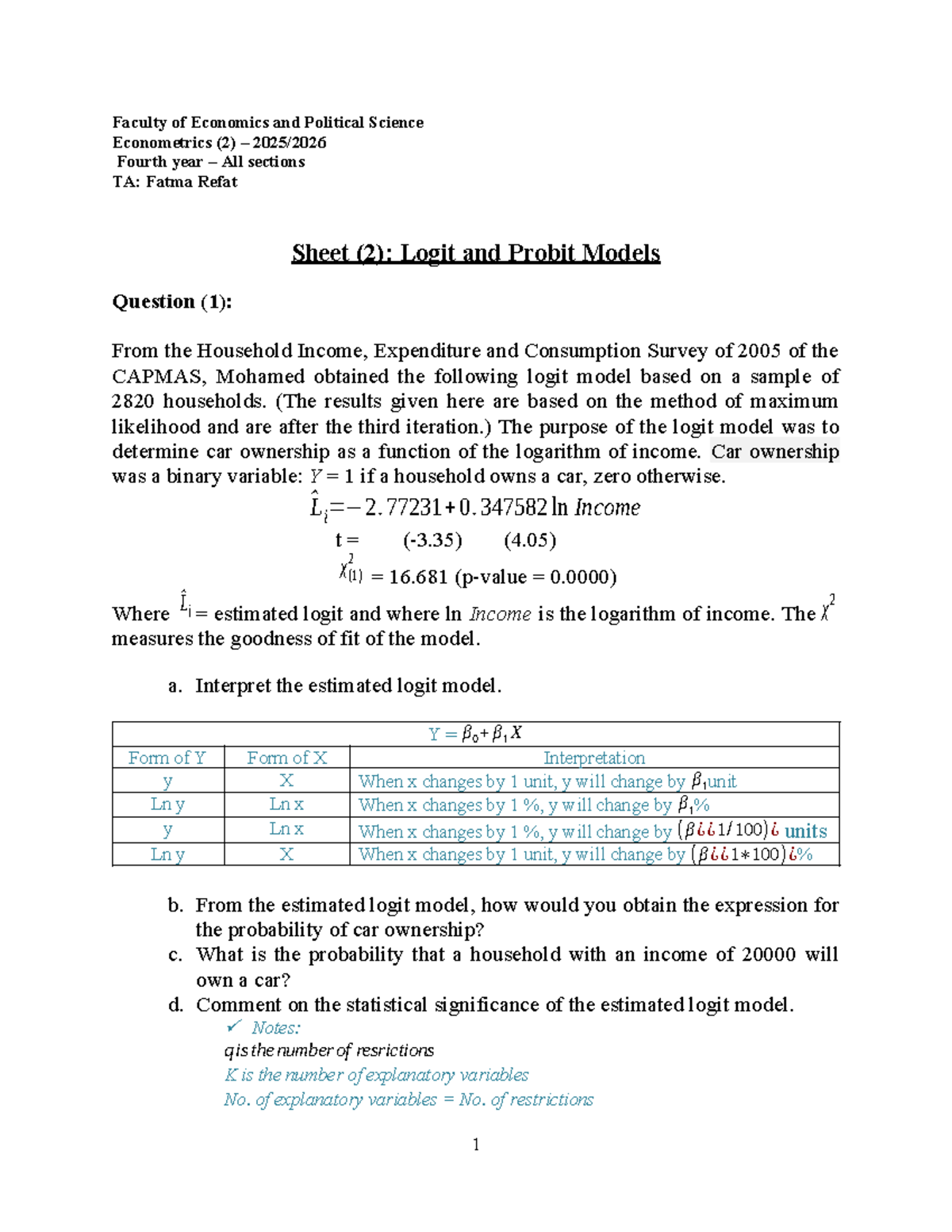 Logit and Probit Models Analysis - Faculty of Economics and Political ...