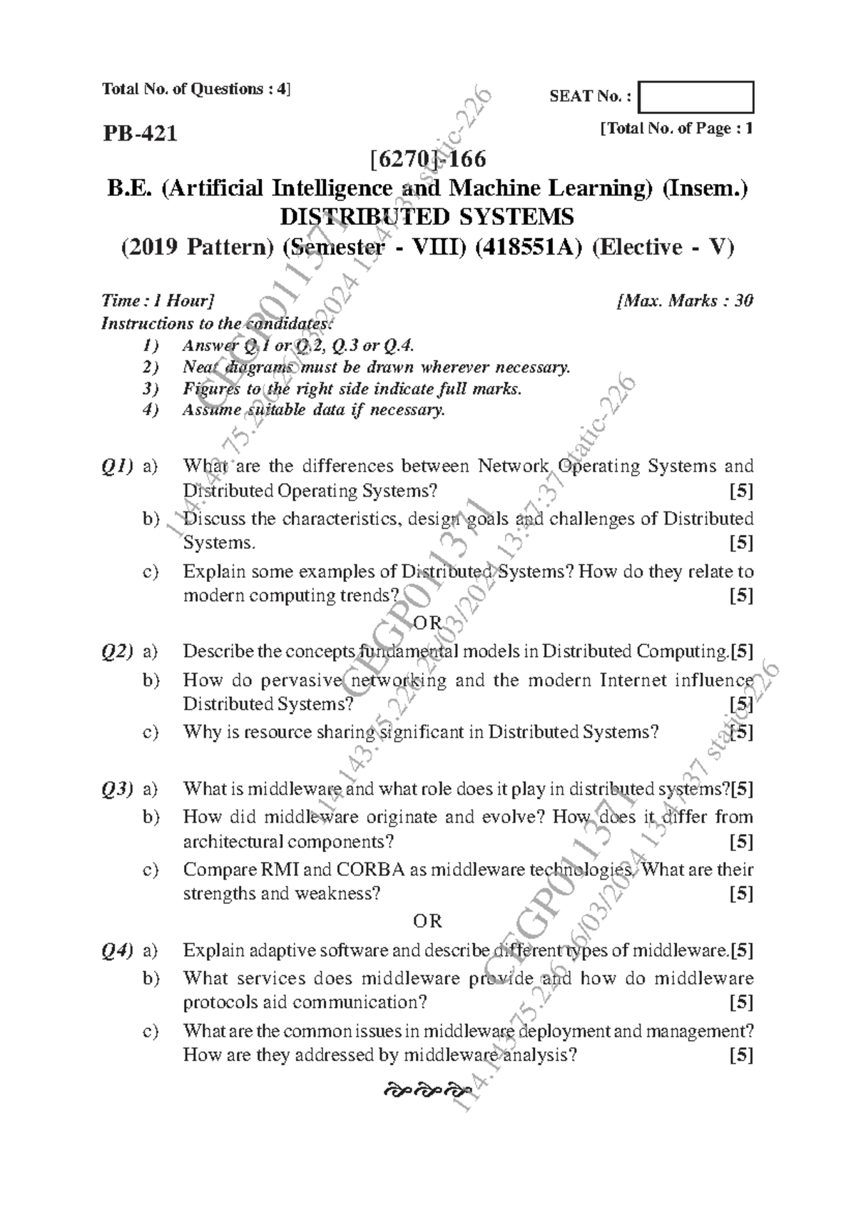 B.E. (AI & ML) (Insem.) Distributed Systems PYQ (2019 Pattern) - Studocu