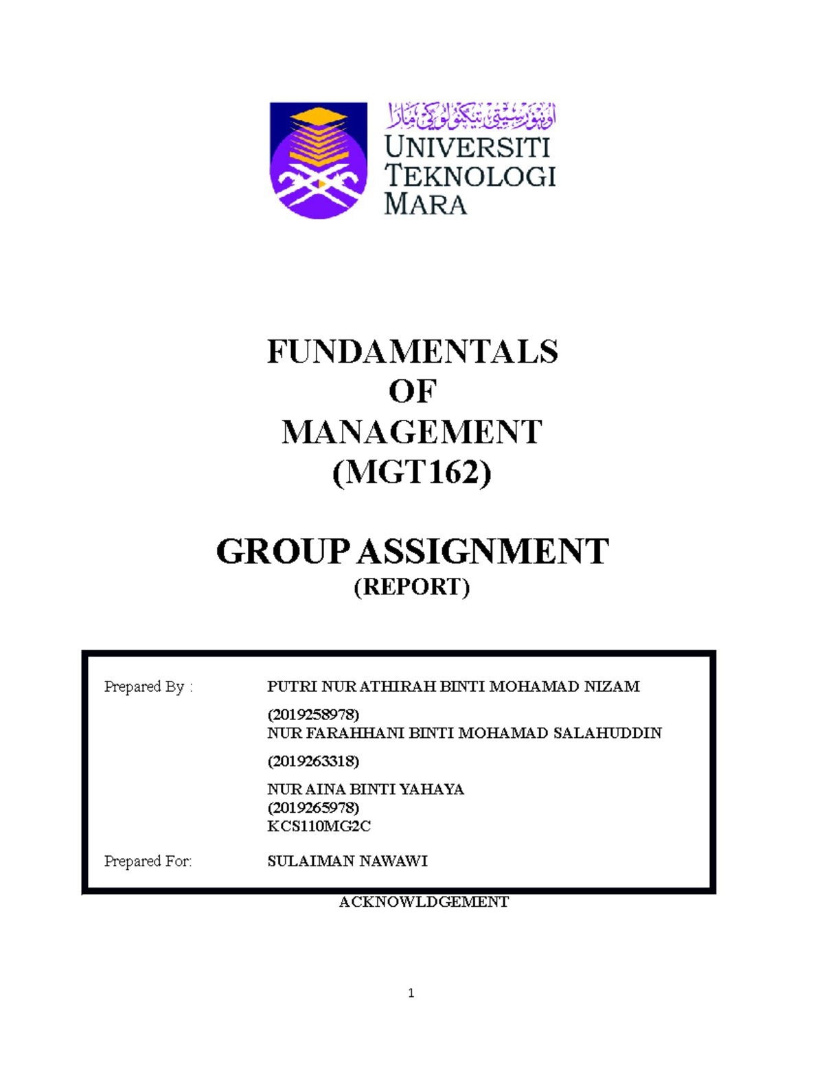 Fundamentals of Management (MGT162) Group Assignment Report on La Vie ...