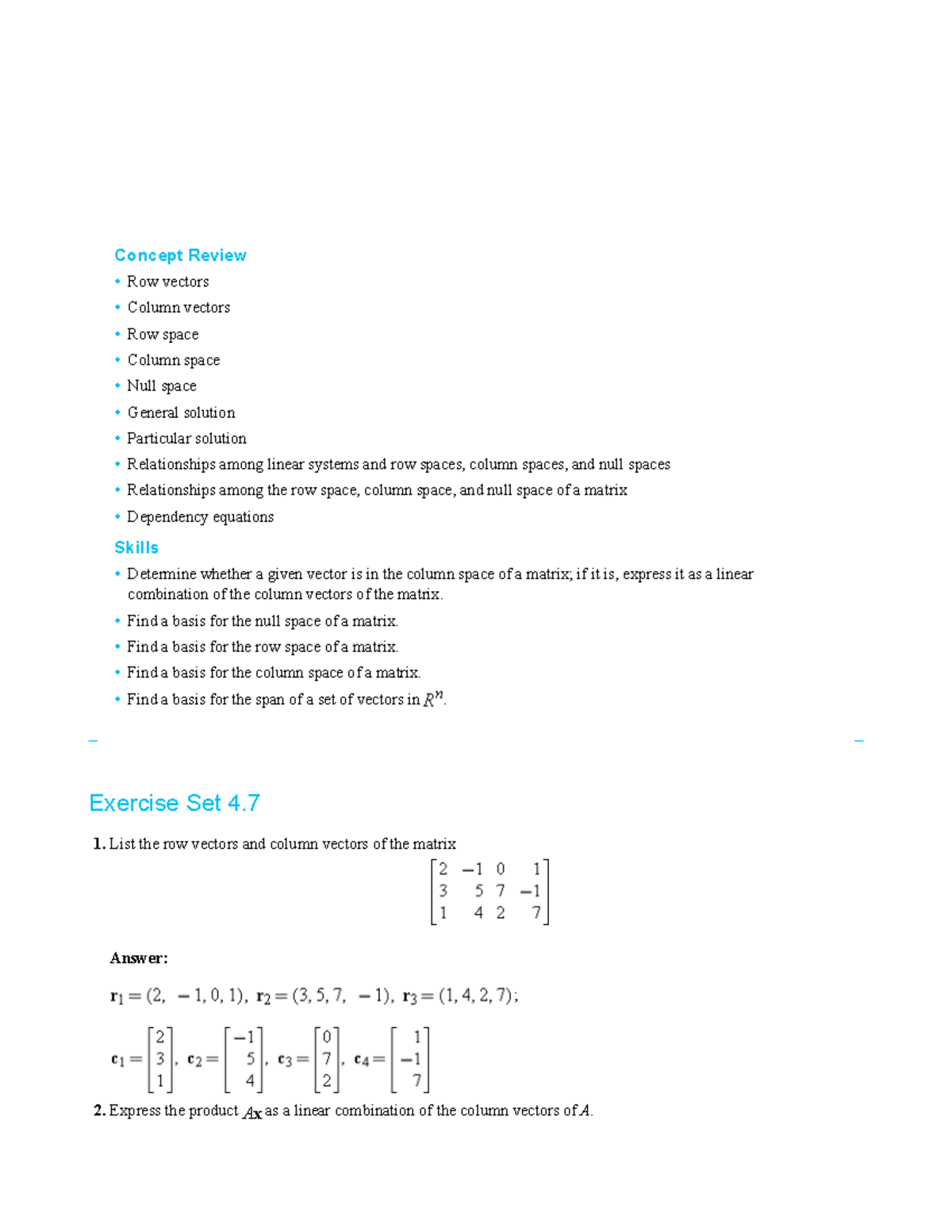 Practice Questions on Row and Column Spaces (MATH 101) - Studocu