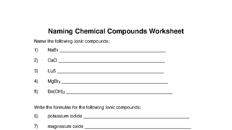 Writing Names and Formulas WS 1: Ionic & Covalent Compounds - Studocu