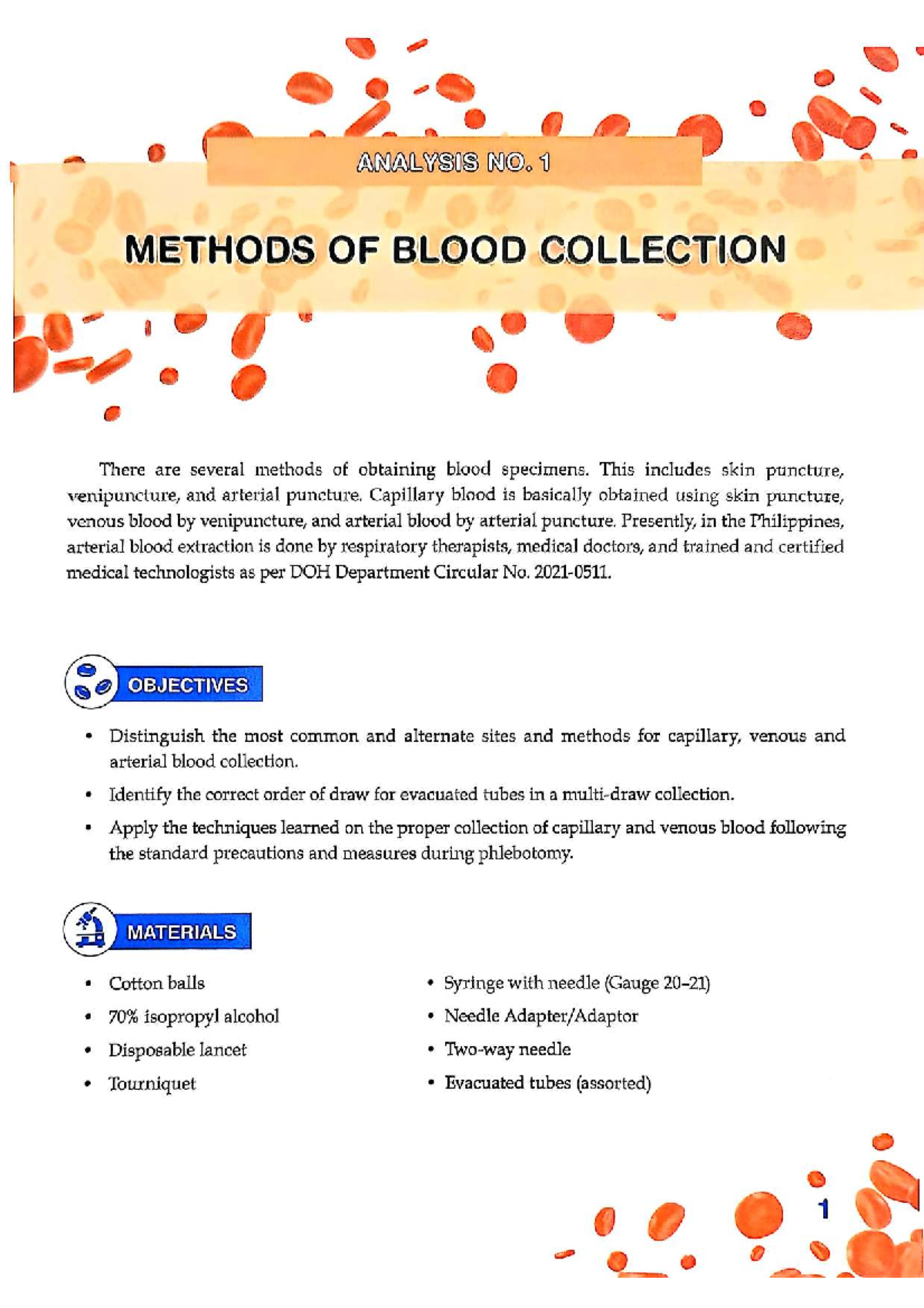 Hematology Lab Manual: Blood Collection Techniques (Activity 1.2) - Studocu