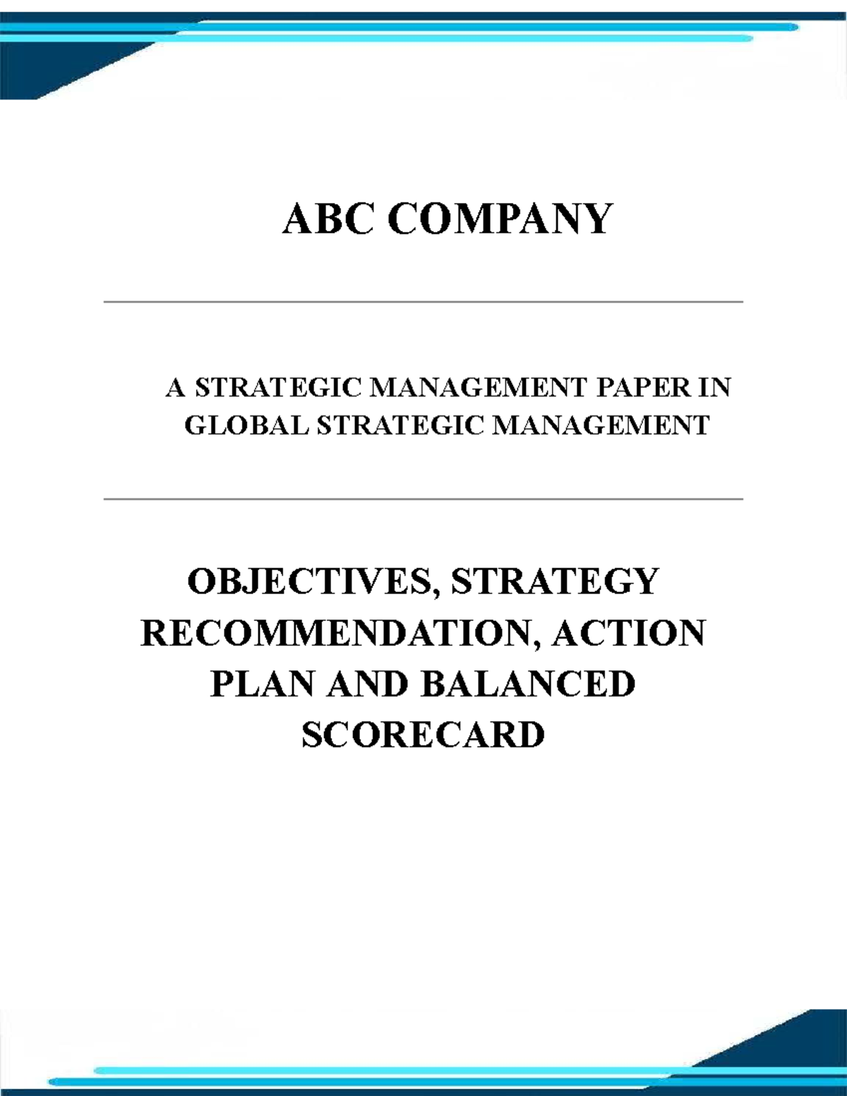 Strategic Management Paper (SM 101): Objectives & Balanced Scorecard ...