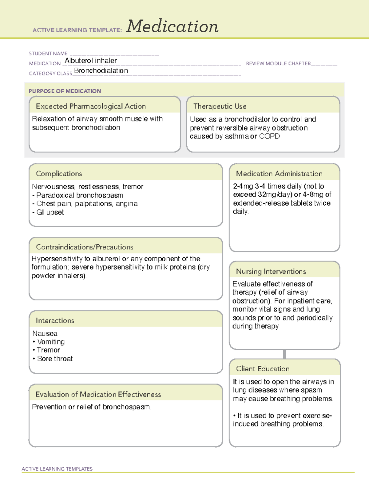 Albuterol Inhaler - template - ACTIVE LEARNING TEMPLATES Medication ...
