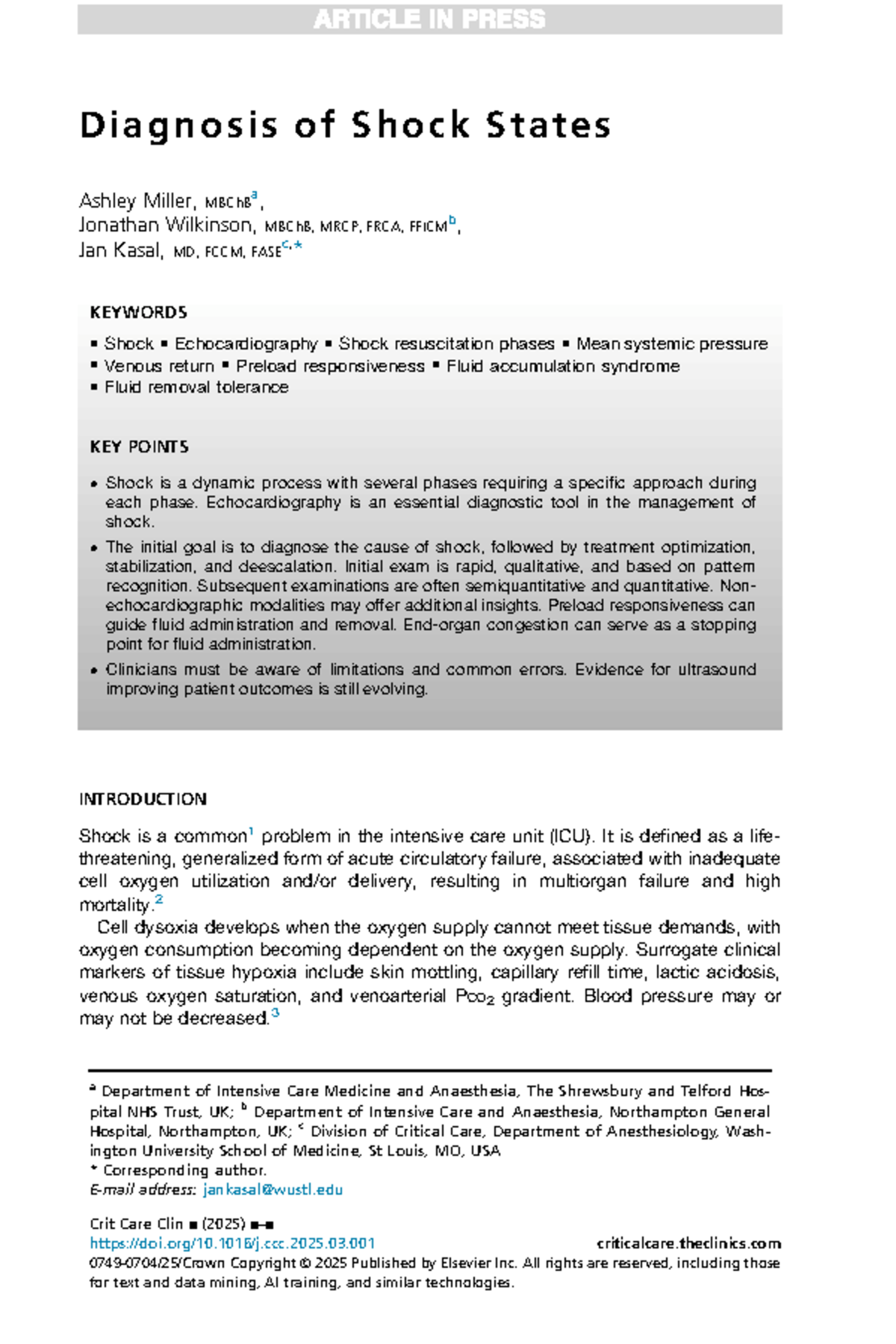 Diagnosis of Shock States: Echocardiography Insights (ICU 2025) - Studocu