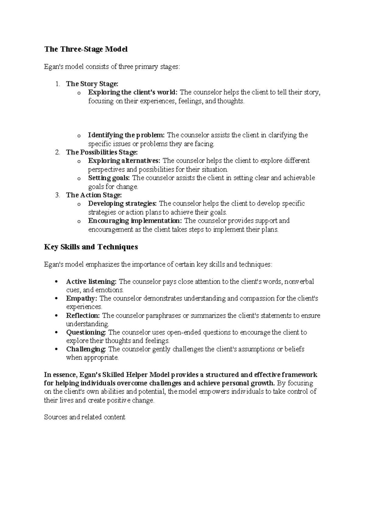 Egan's Skilled Helper Model Overview - PSYC 321 Summary - Studocu