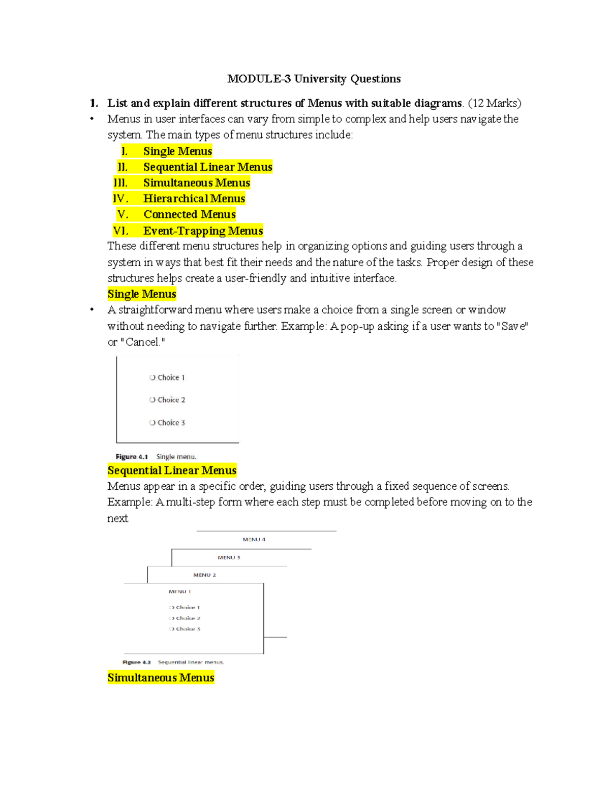 UID Module 3: Solved University Questions on Menu Structures and Design ...
