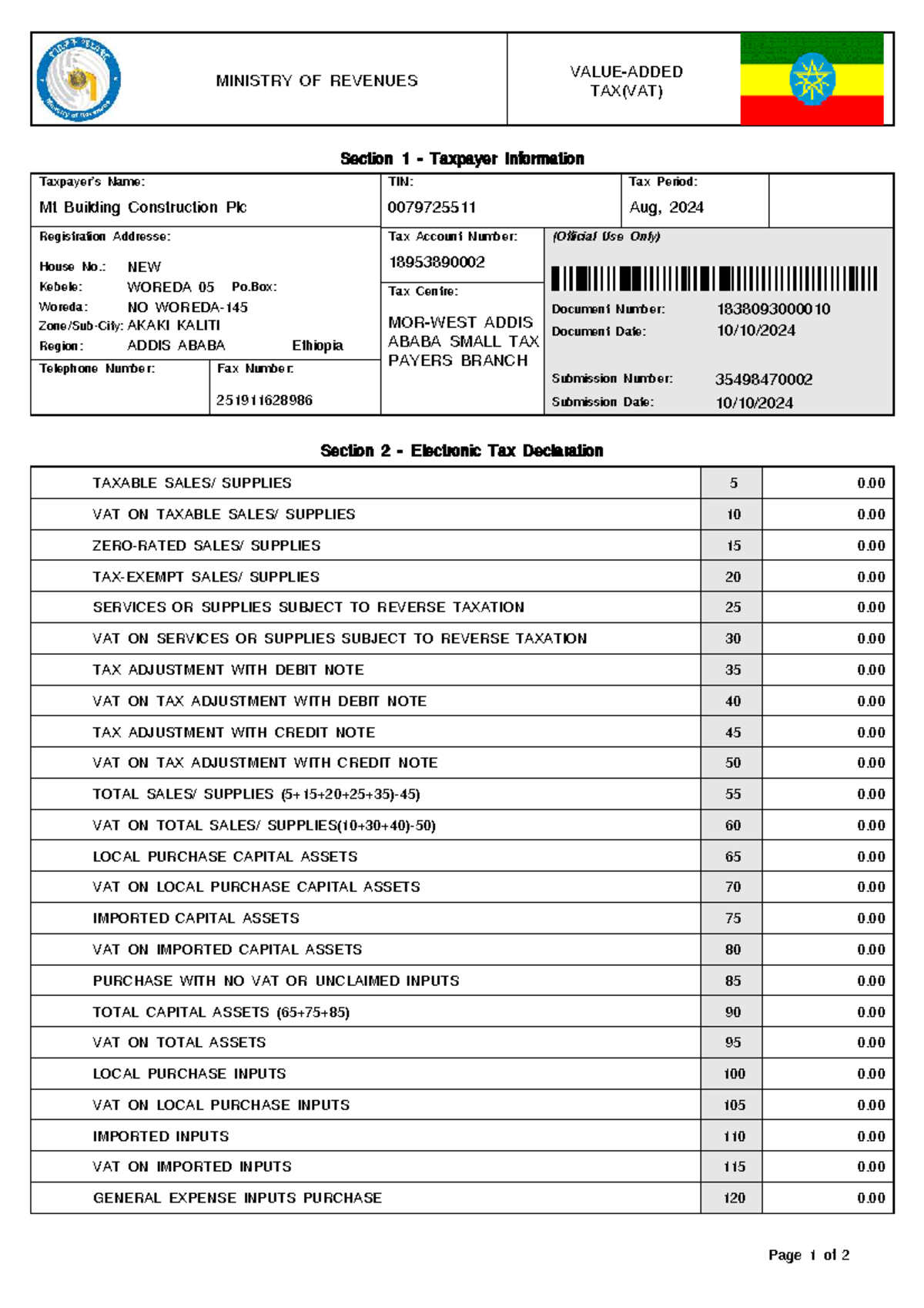 MINISTRY OF REVENUES VAT Taxpayer Info & Declaration Form 2024 - Studocu
