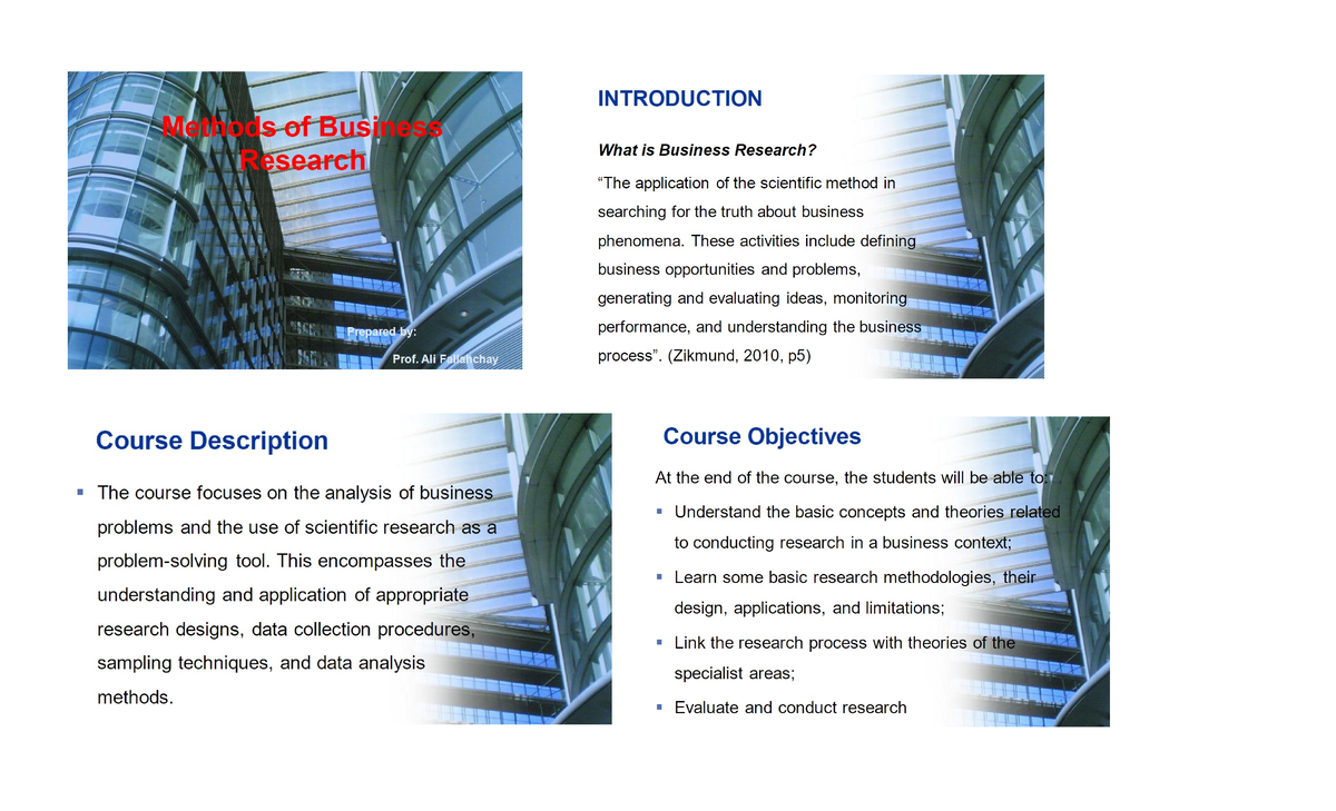 METHODS OF RESEARCH WITH BUSINESS APPLICATION LECTURE NOTES FOR MBA ...